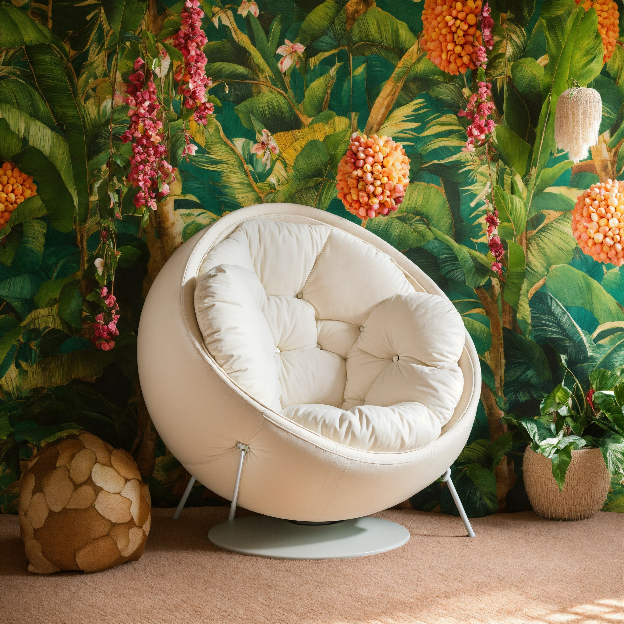 Lexica - Photo of a lychee-inspired spherical chair, with a bumpy white ...