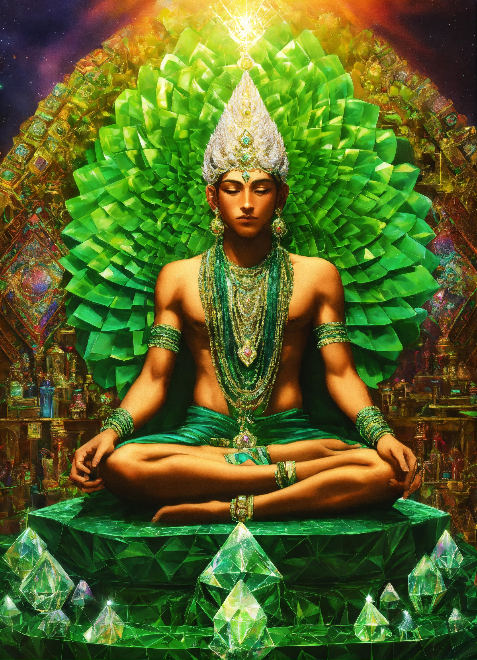 Lexica - Brahma made of diamonds and flashing green DMT throne