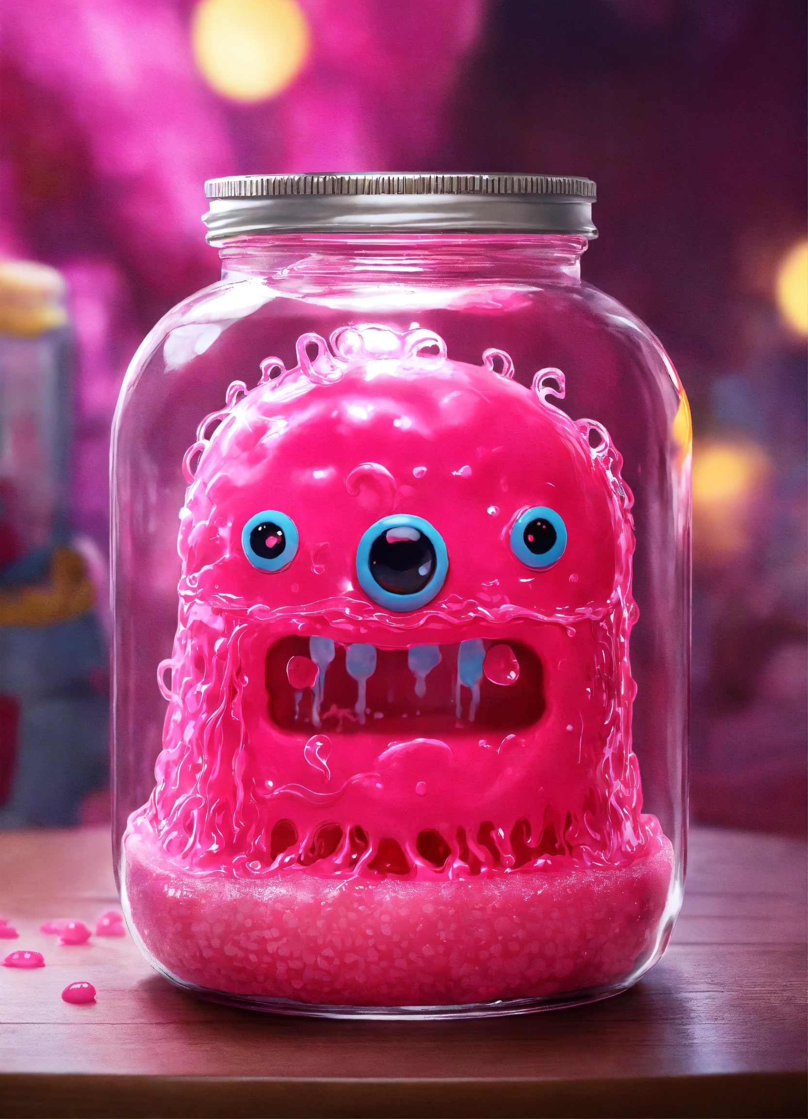 Lexica - A kawaii hot pink slime monster cyclops in a jar