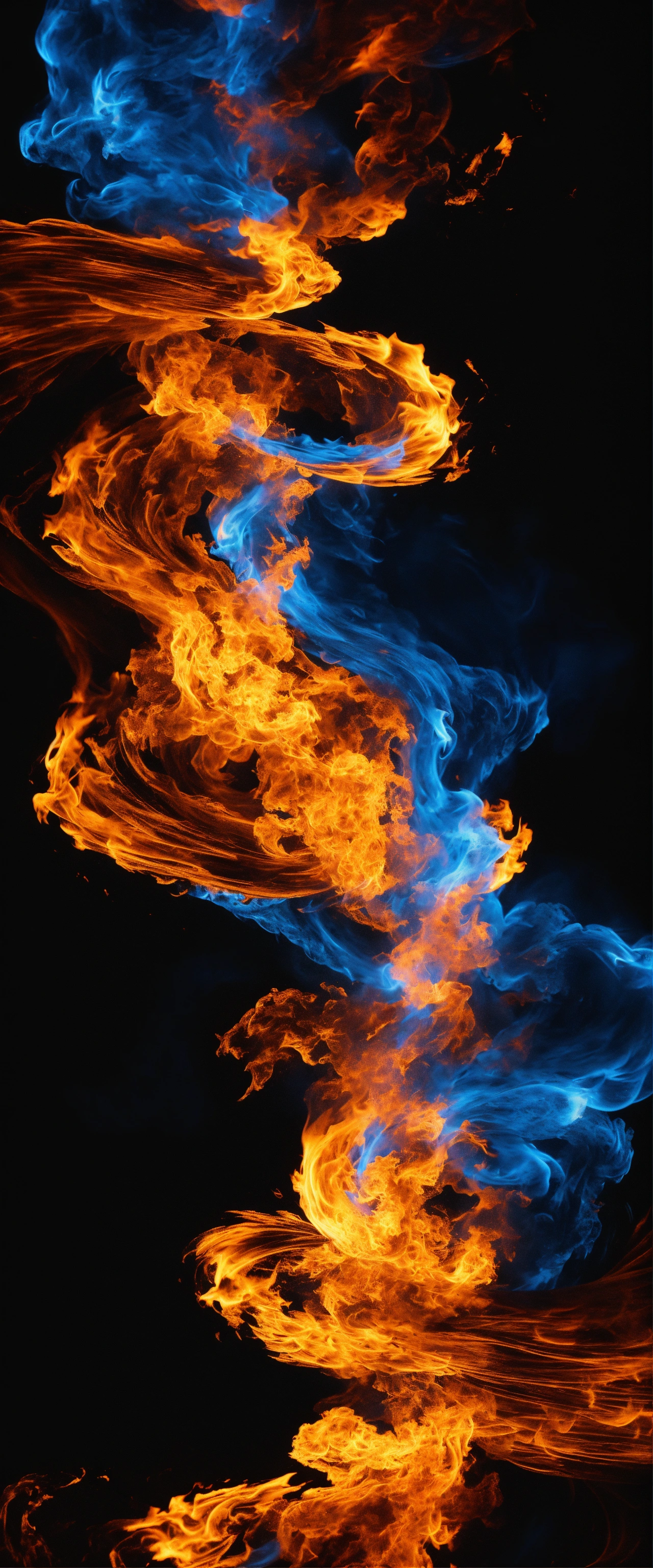 Lexica - Blue fire over black background, twisting up into black