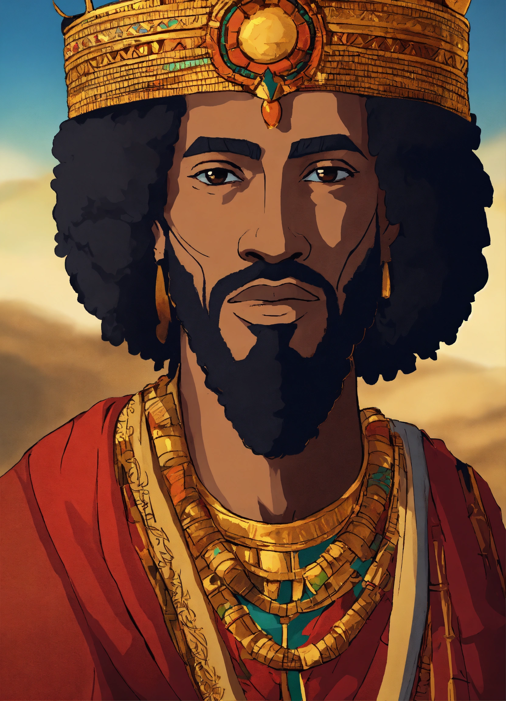 Lexica - Ethiopian King Shishak from the bible, 2d cartoon, face closeup