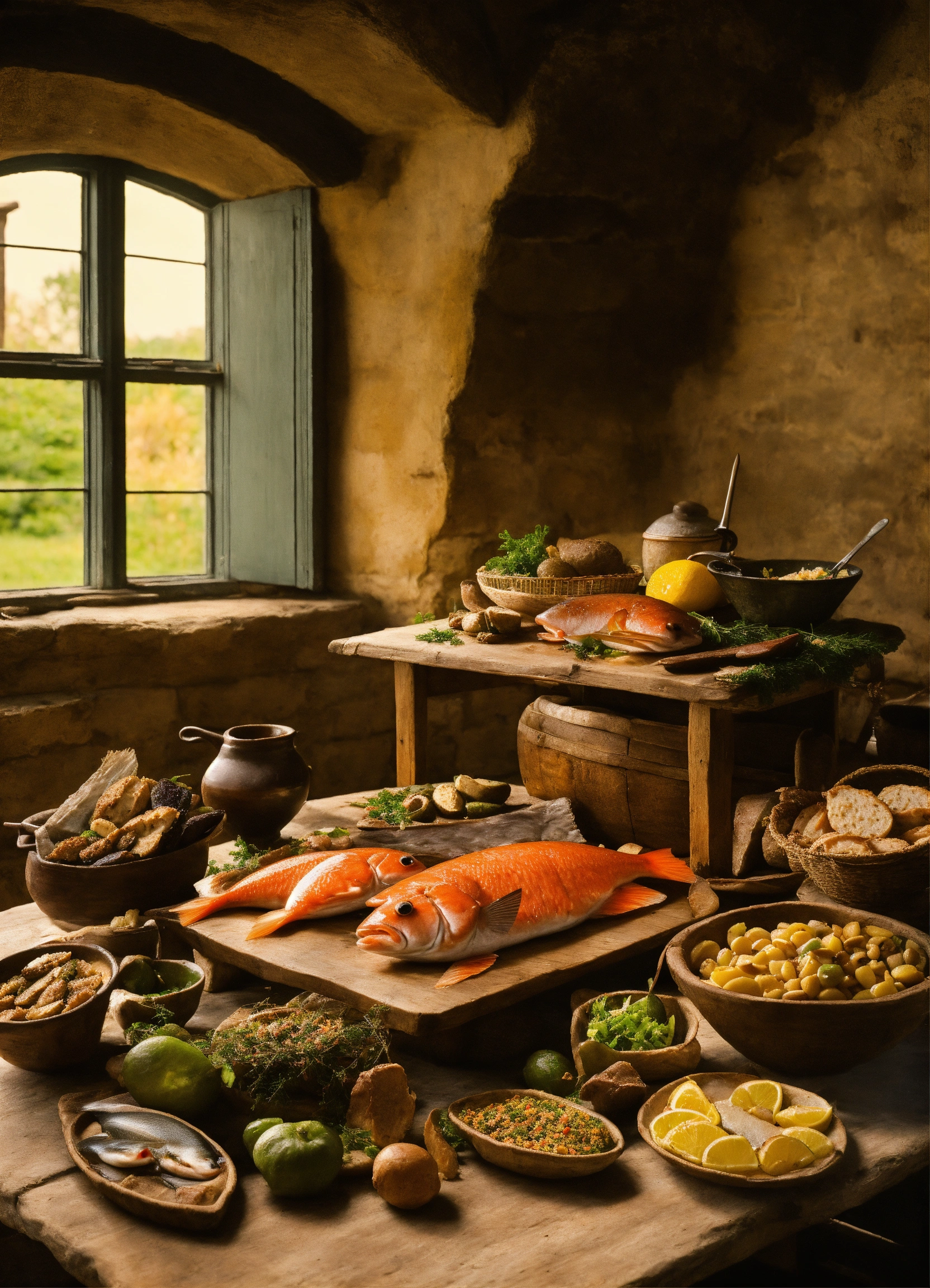 Lexica - Anglo saxon food table with fish