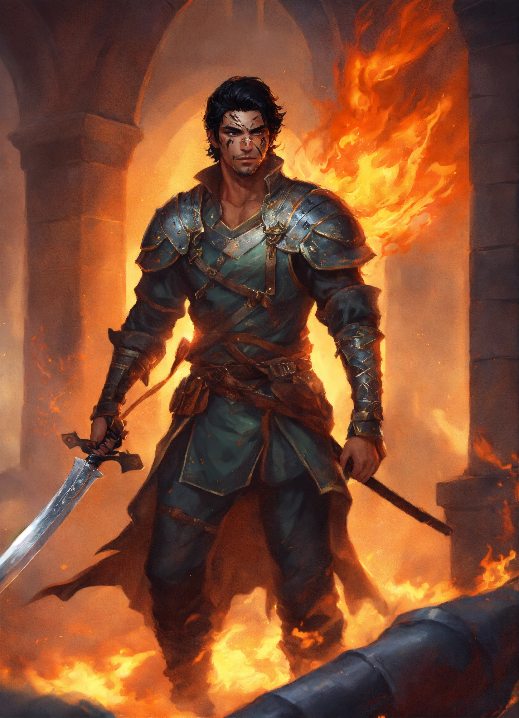 Lexica - Handsome black-haired male warrior prisoner with a burn on his ...