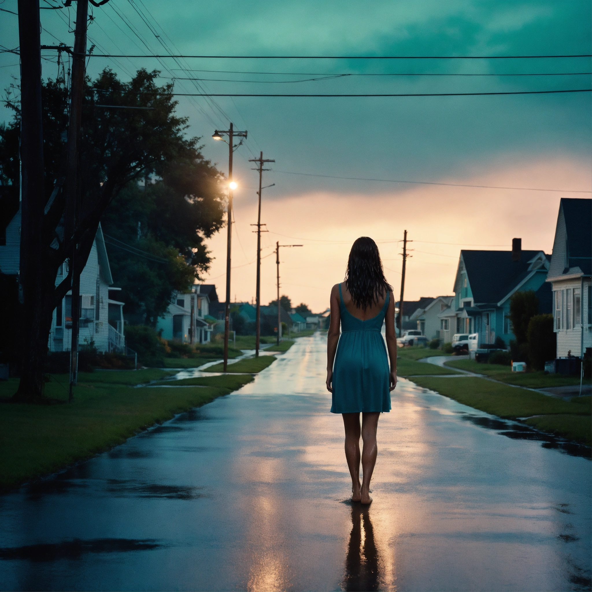 Lexica - A retro photograph of a woman with long brown hair standing on ...