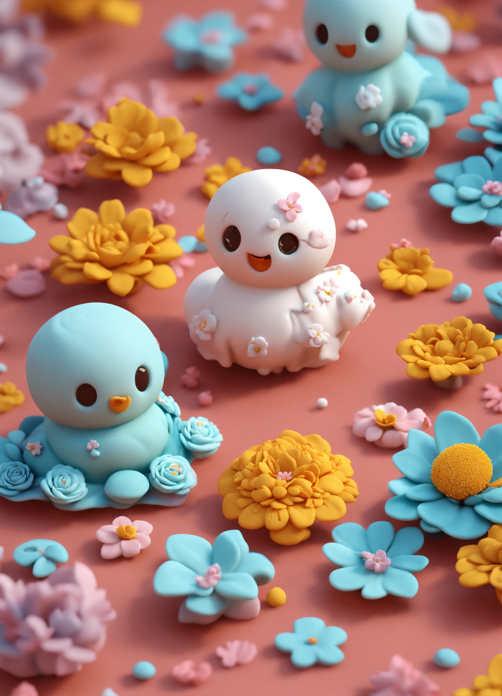 Lexica - 3d effect of cute clay ghosts and flowers in an overall ...