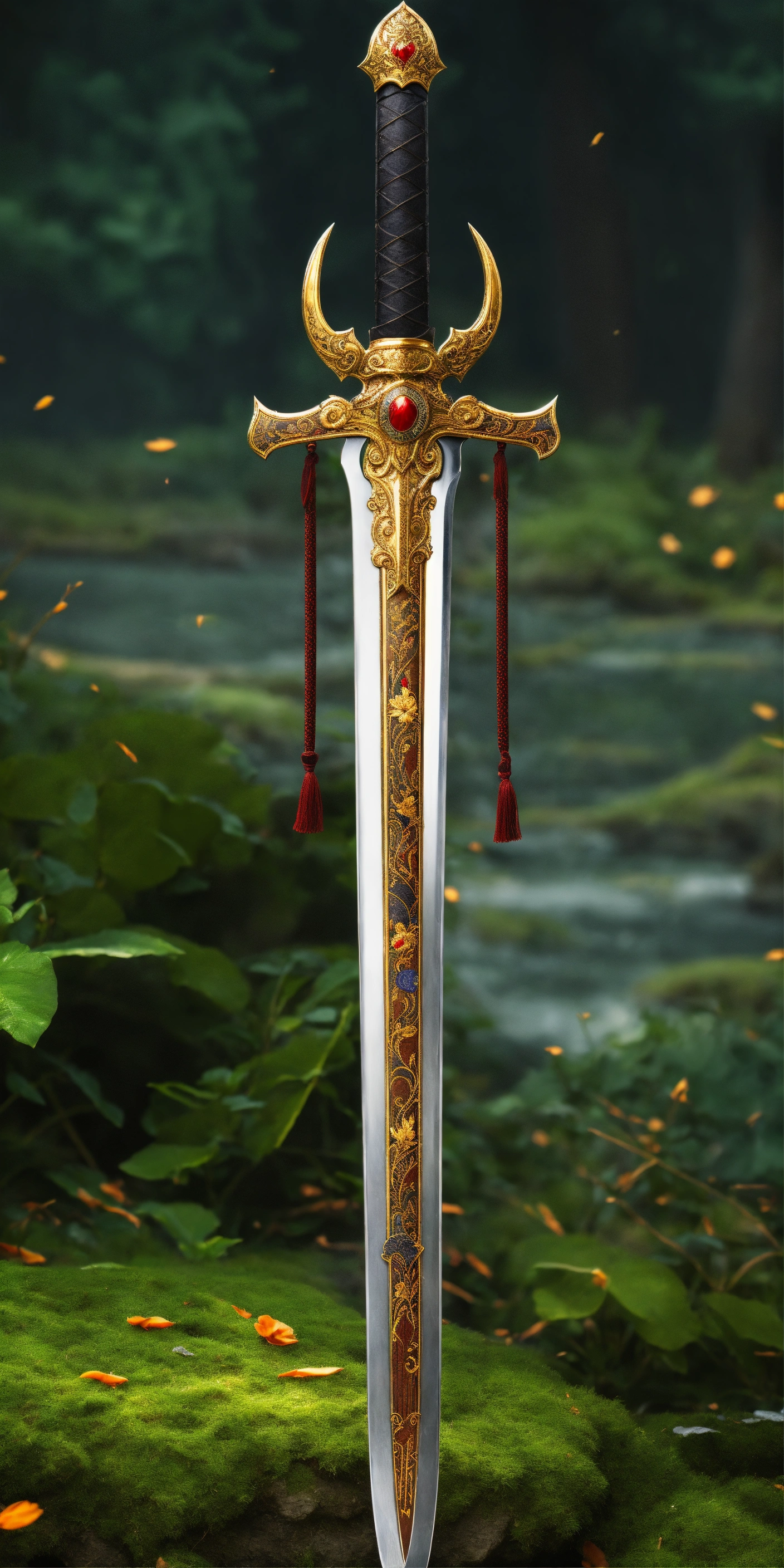 Lexica - Richly decorated long sword, realistic, ultra detailled