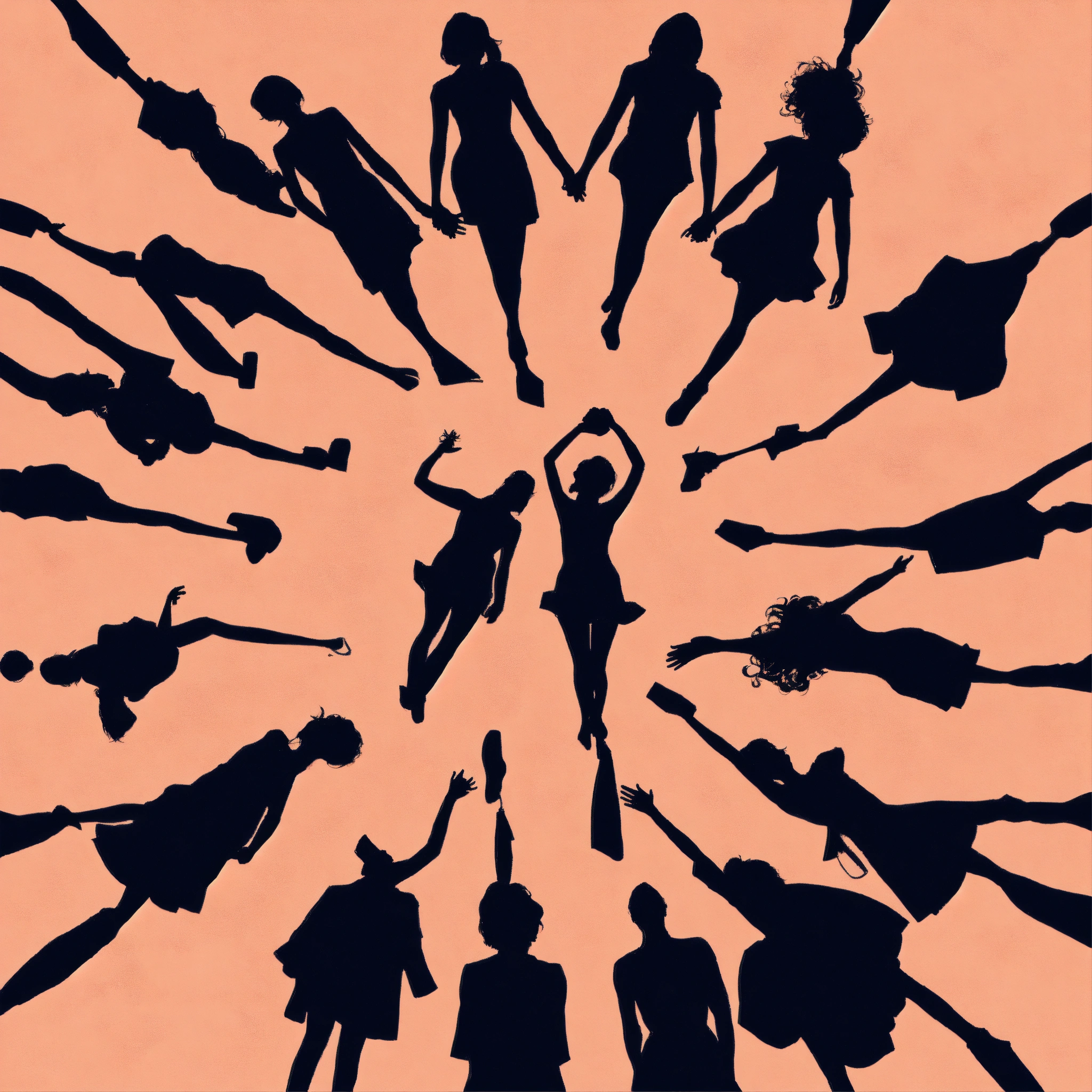 Lexica - A circle of random female silhouettes, holding hands, aerial ...
