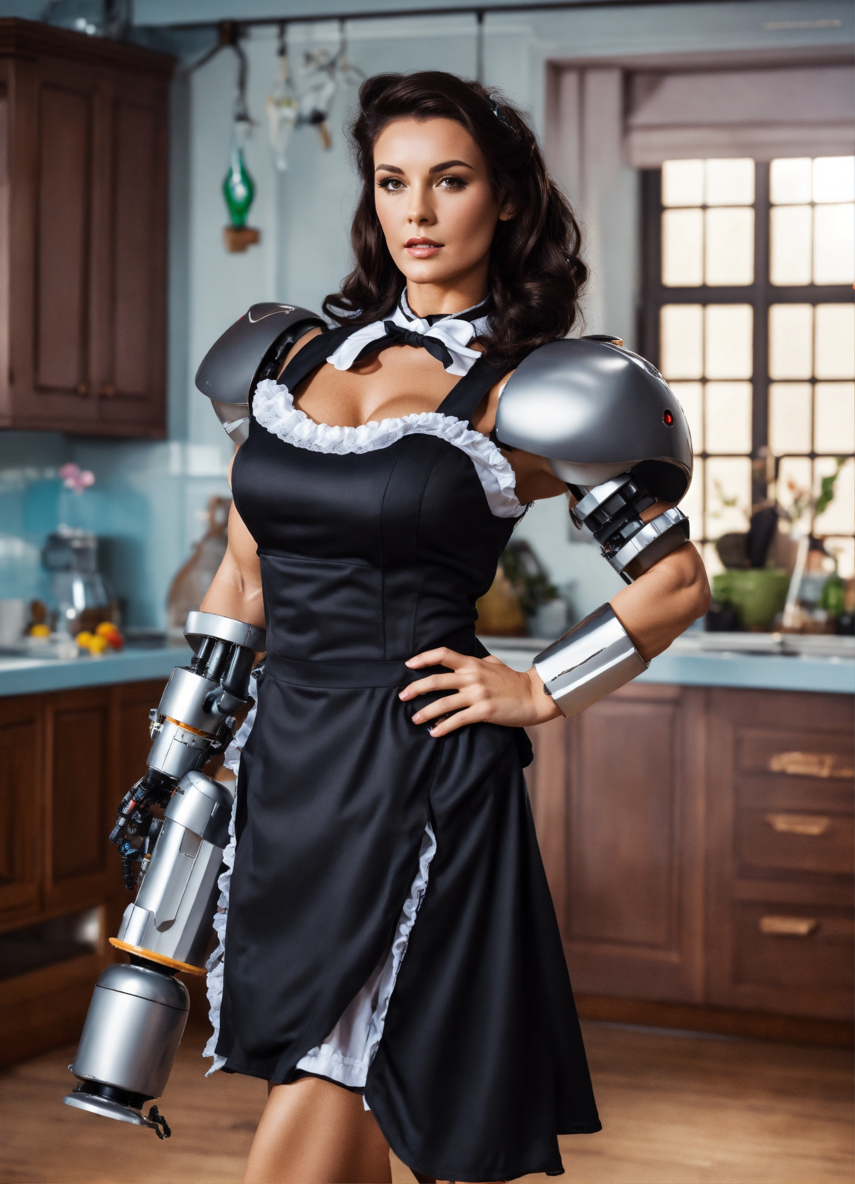 Lexica - Beautiful older brunette french maid mom robot maid with huge ...
