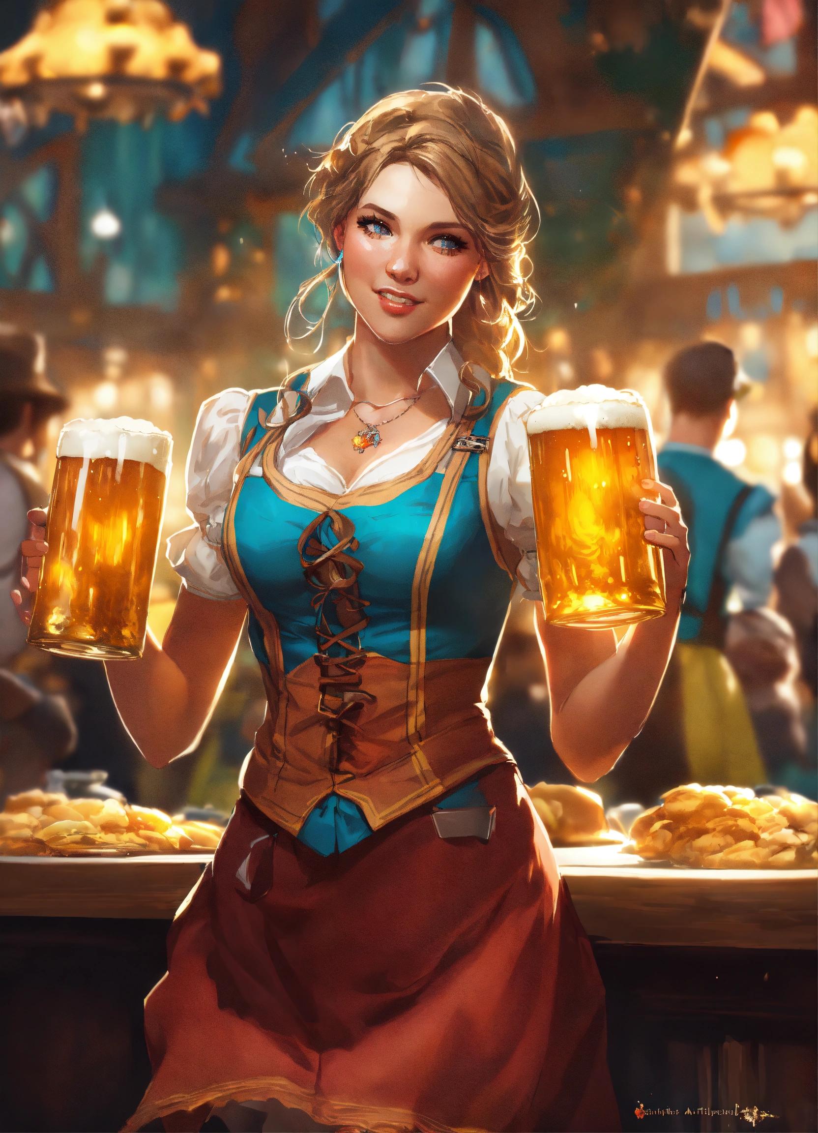 Lexica - "(((Beautiful lady waitress Kellnerin carrying beers during ...