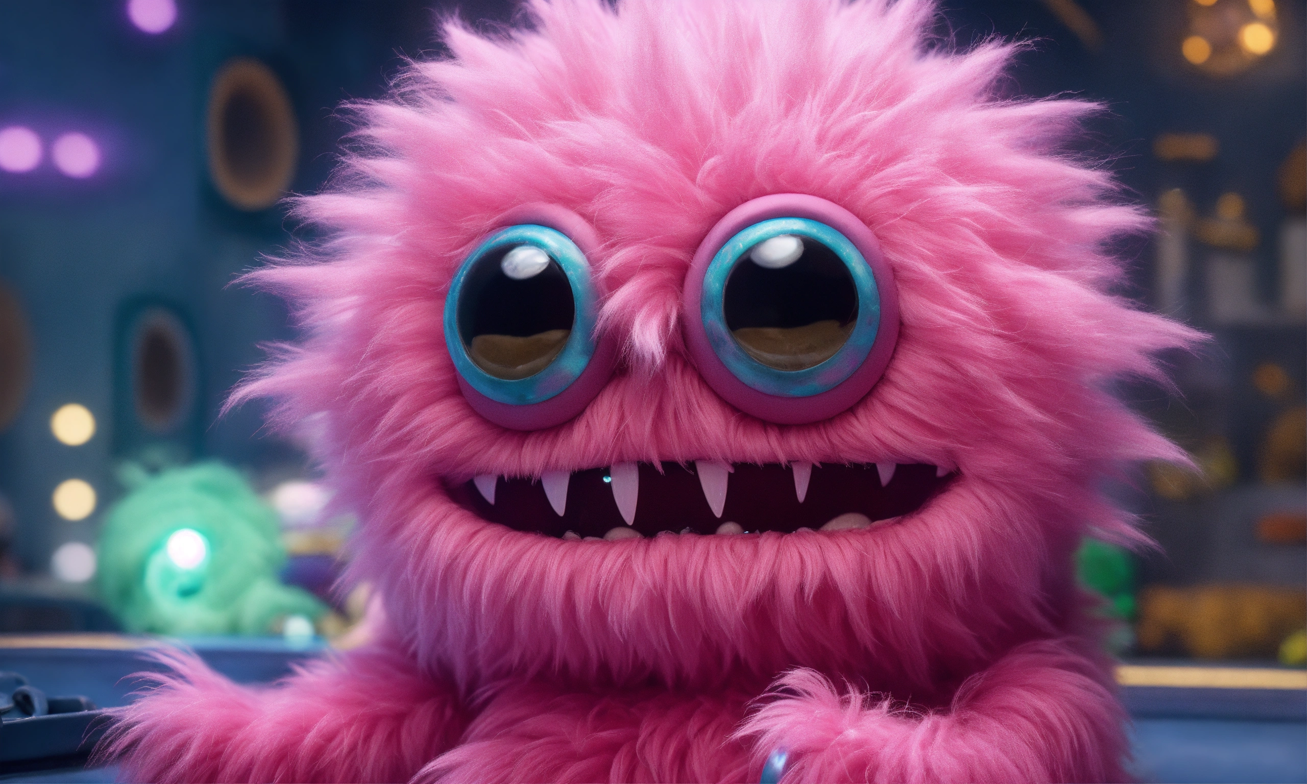 Lexica - Cute fluffy pink fuzzy baby alien monster with mommy