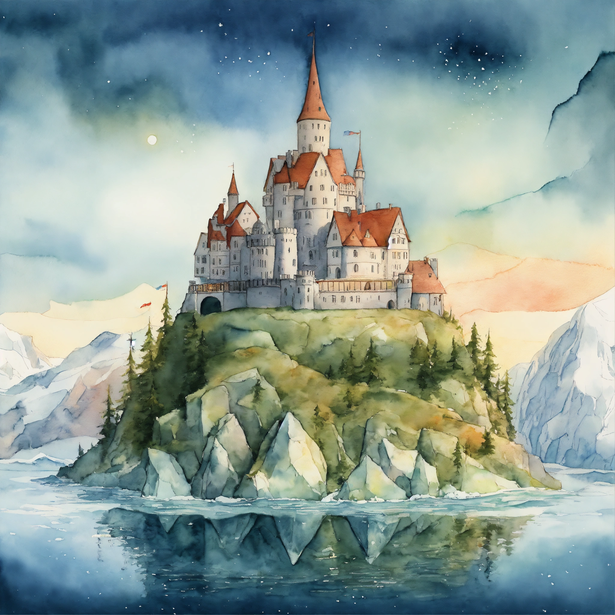 Lexica - A detailed illustration of a castle on an floating iceberg 360 ...