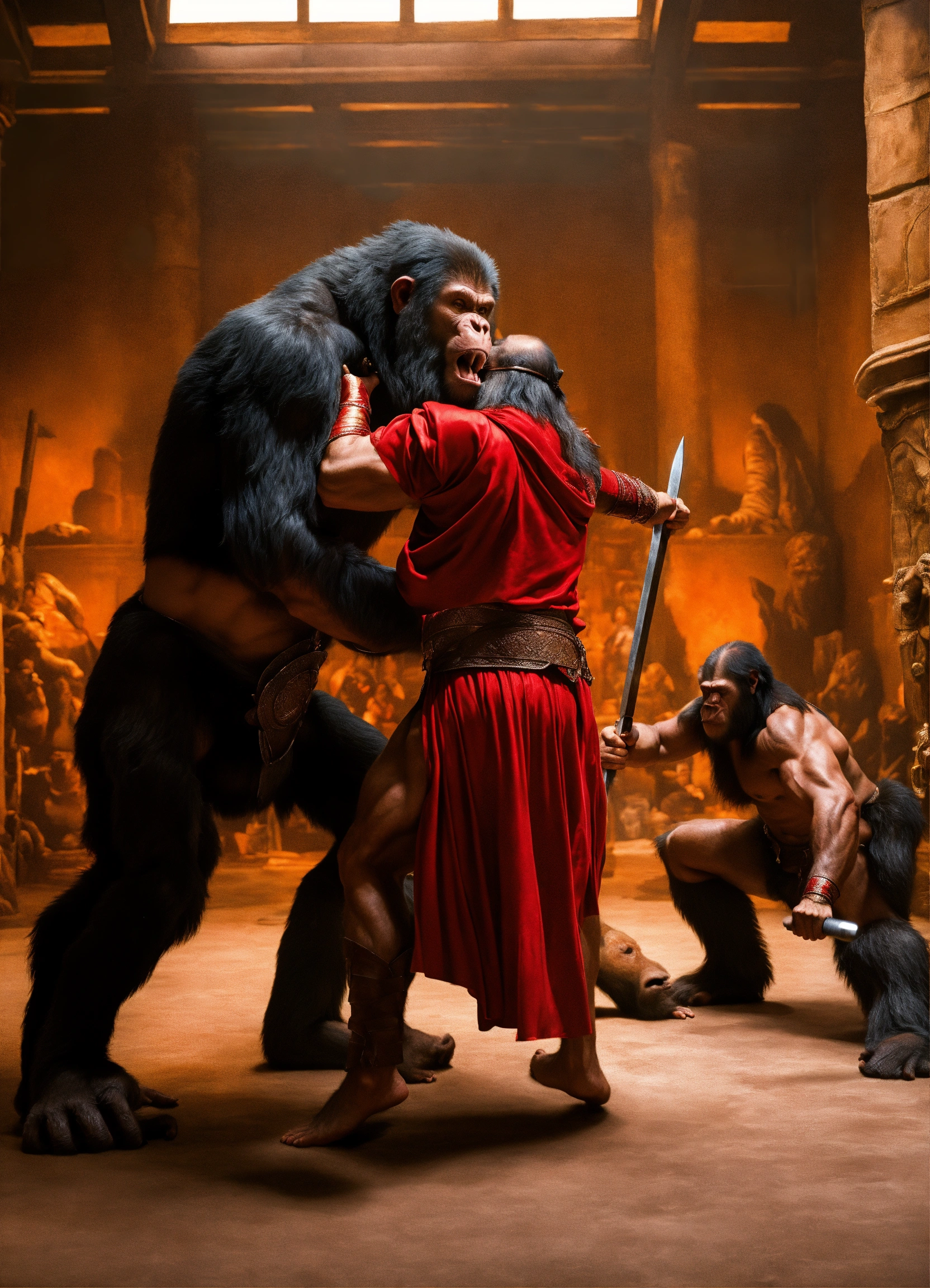 Lexica - Hyper real photo of Conan the barbarian, fighting a ape man in ...