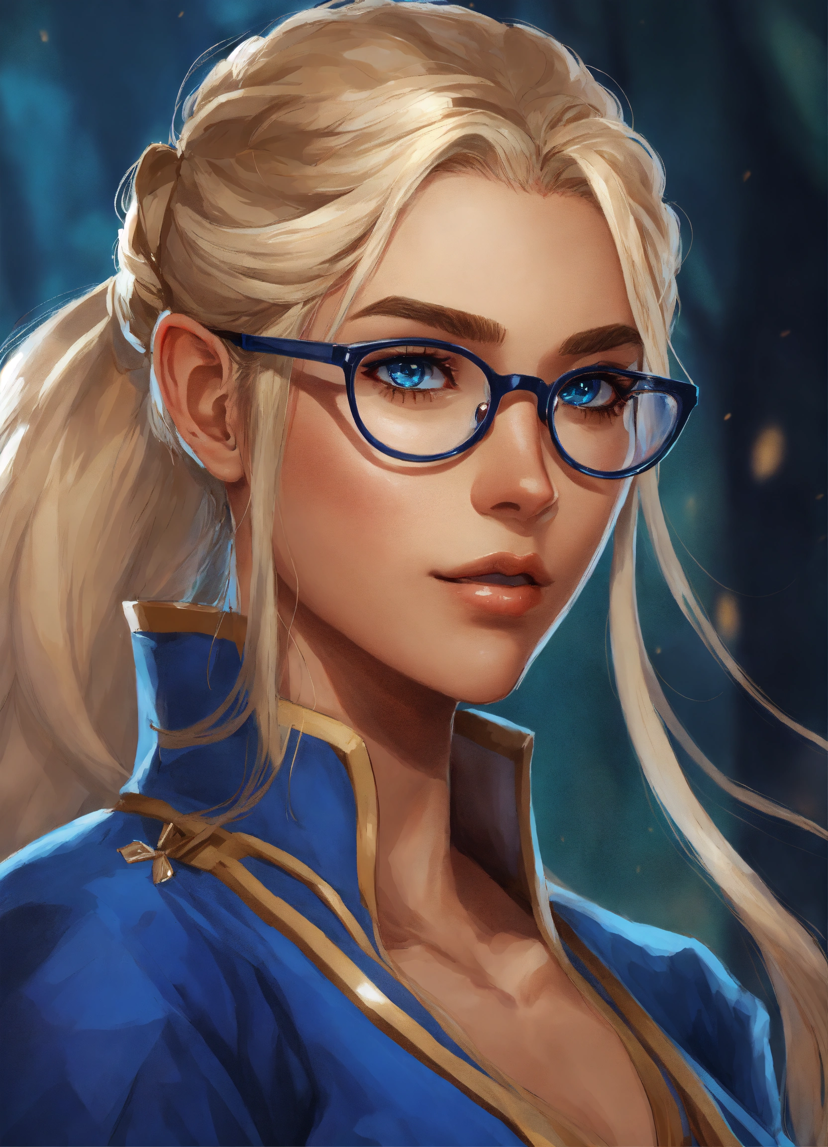 Lexica - A Female half elf with very tanned skin, wearing glasses with ...