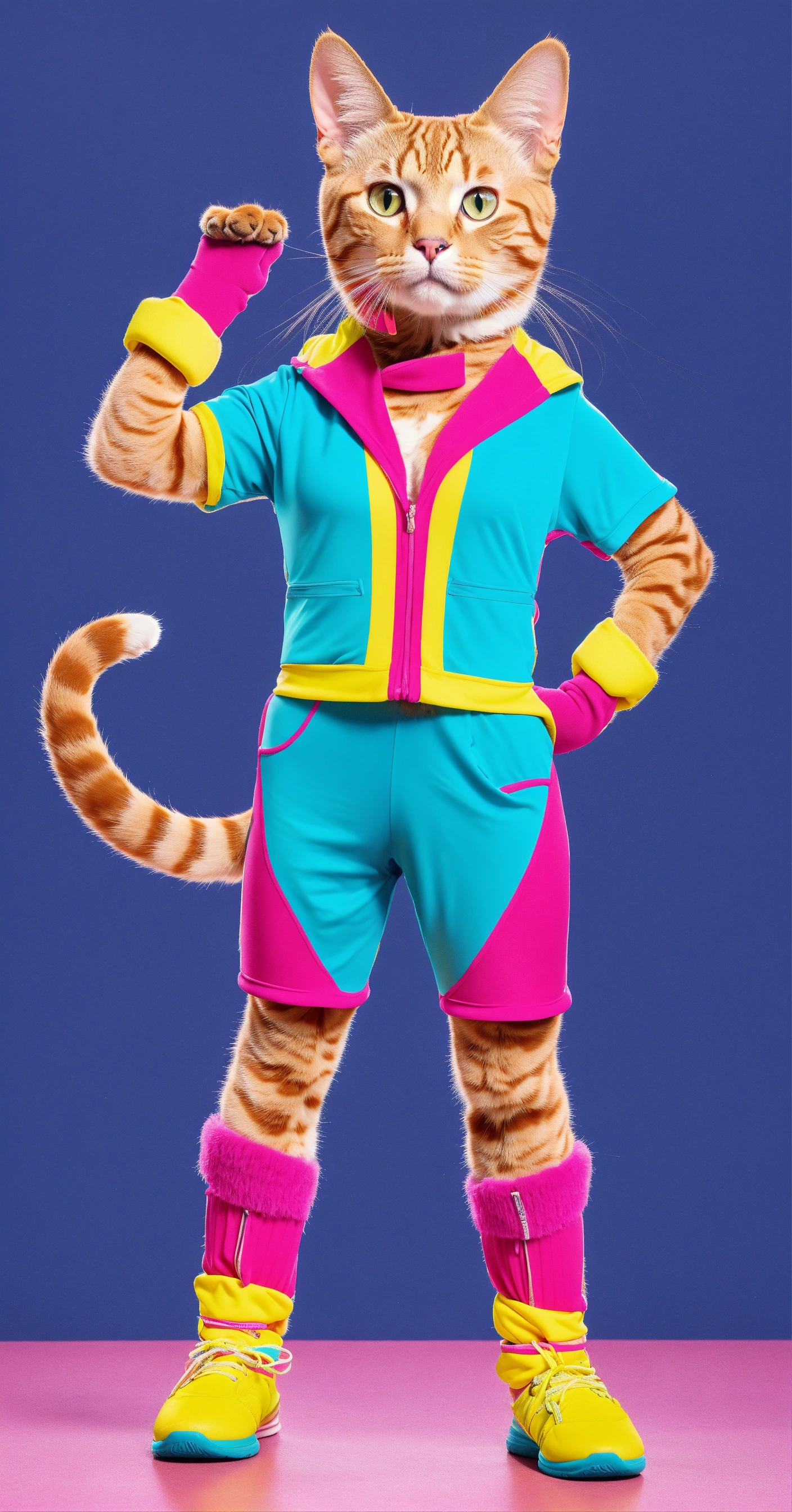 Lexica - Create an image of a cat dressed as a retro '80s aerobics ...