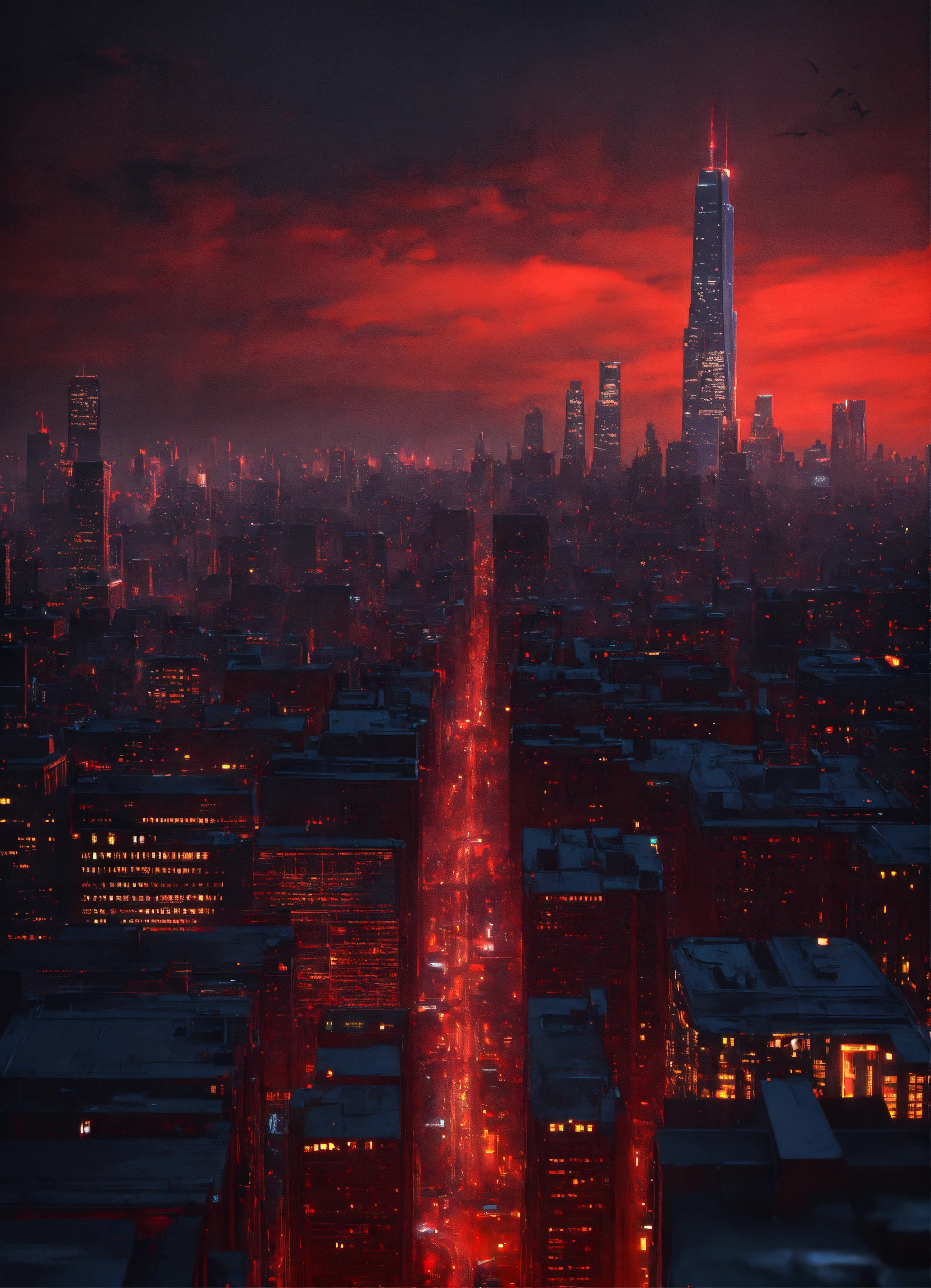 Lexica - Red Gotham City skyline at night, zbrush render, 8k