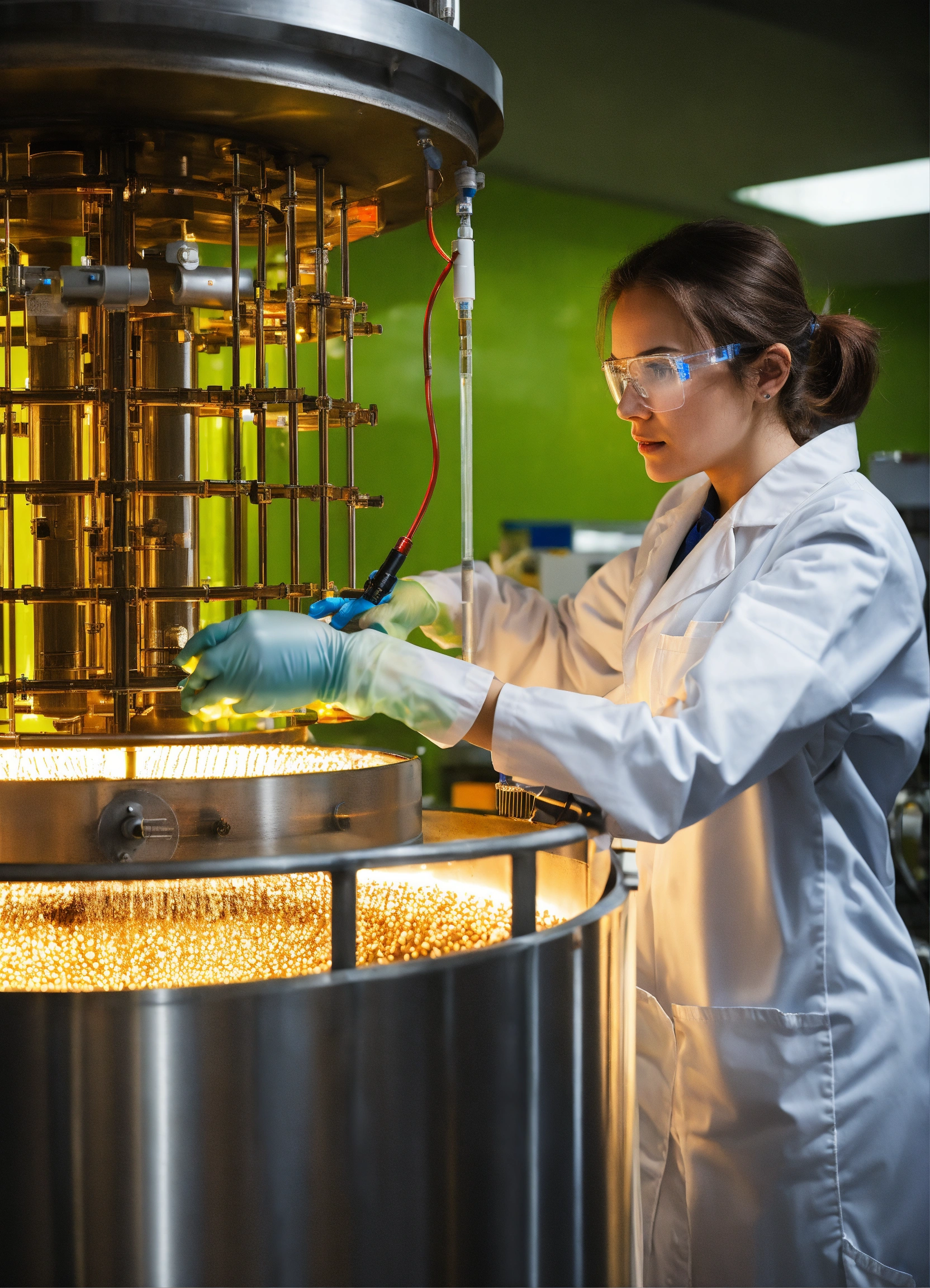 Lexica - Female scientist in a white labcoat working on a steel tank ...