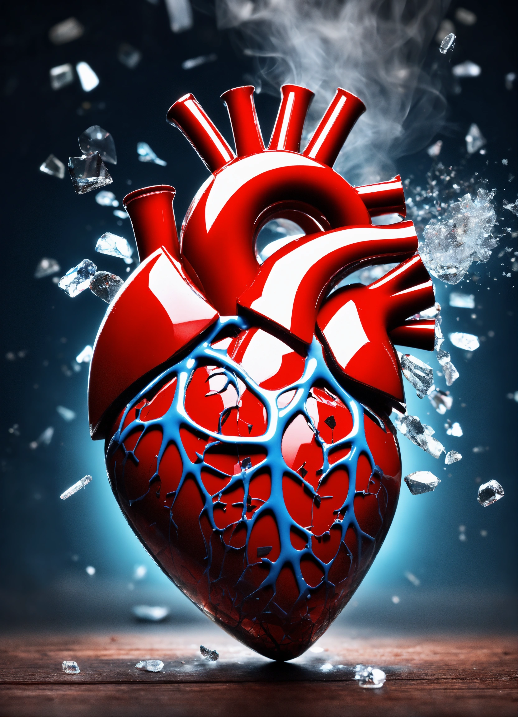 Lexica - Anatomy of a human heart bursting into tiny glass shards clear ...