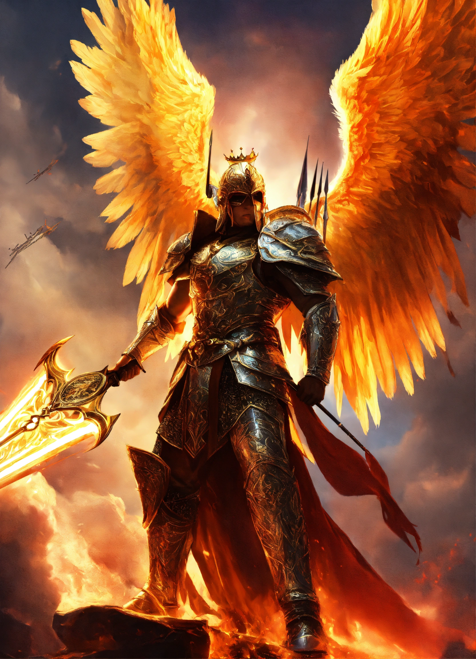 Lexica - Angel wings hell magic sun male armor god arrows bow king ...