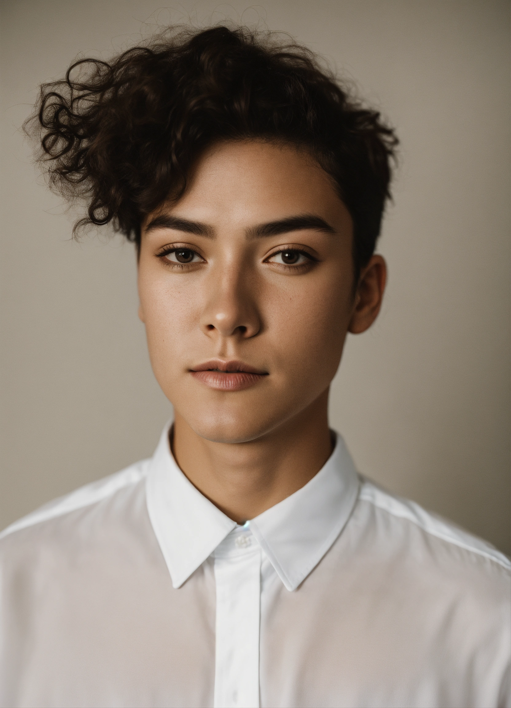 Lexica - Portrait of a gender neutral person wearing white shirt in ...