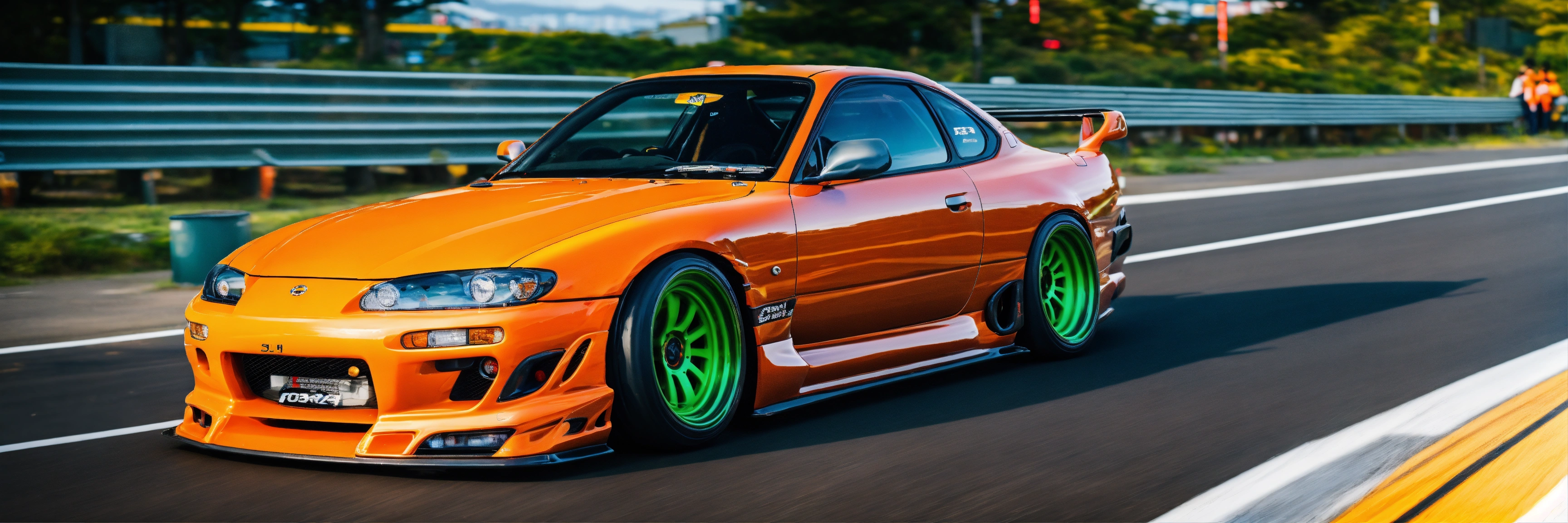 Lexica - A colorful orange Nissan Silvia S15 with a wide-body kit ...