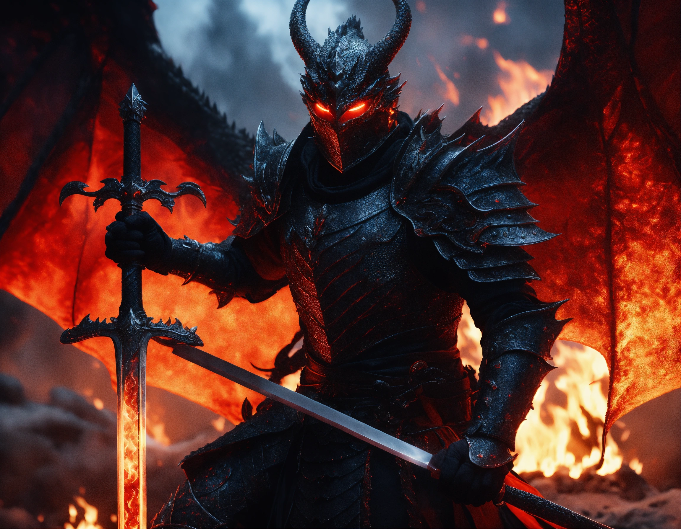 Lexica - Glowing red eyes knight with a black armor, the chest should ...