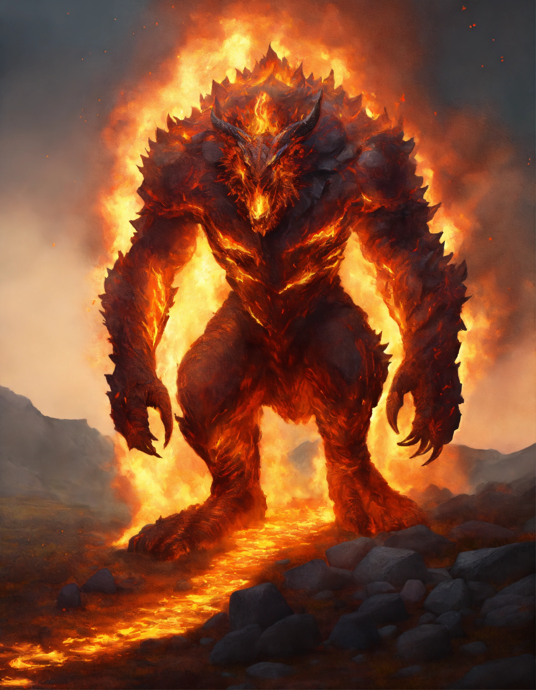 Lexica - Giant creature made of fire and stones, outgoing from the ...