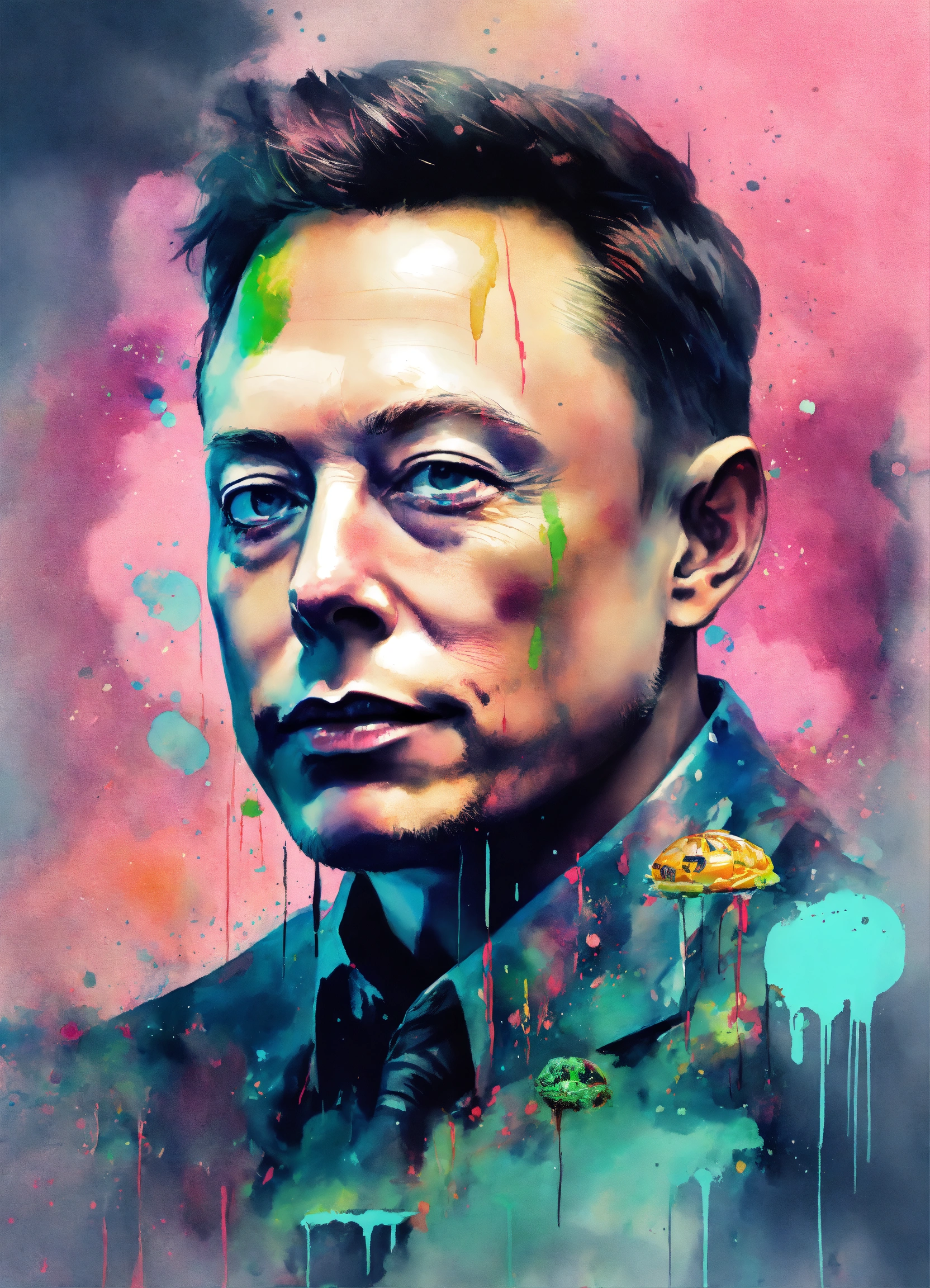 Lexica - Dreamy pastel junk elon musk dressed as a zombie with cyber ...
