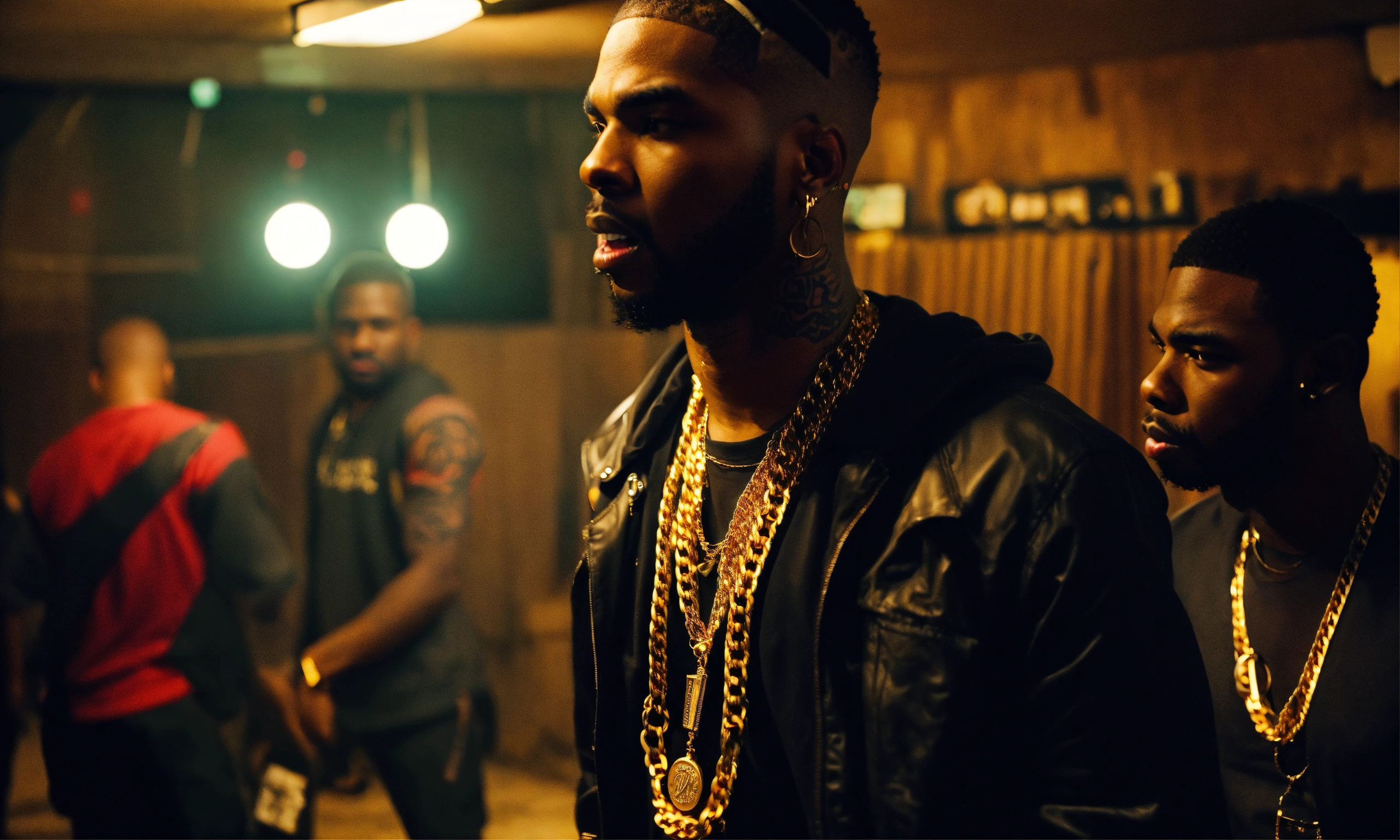 Lexica - Full body shot of rapper "Slim Dunkin" fighting a gang if ...