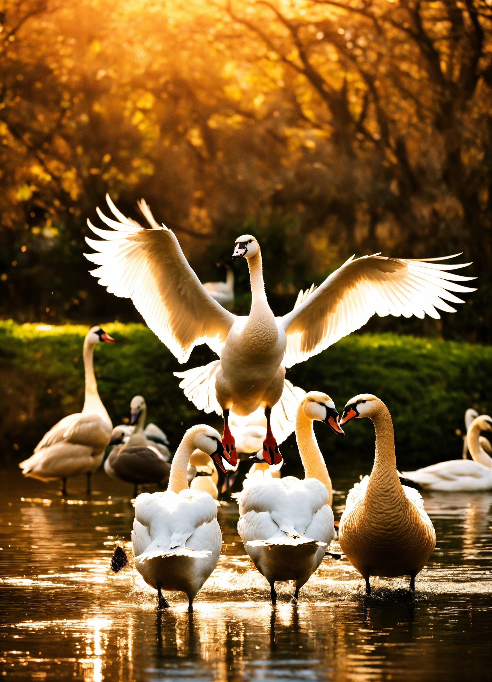 Lexica - A professional and fantasy image of a group of geese and swans ...
