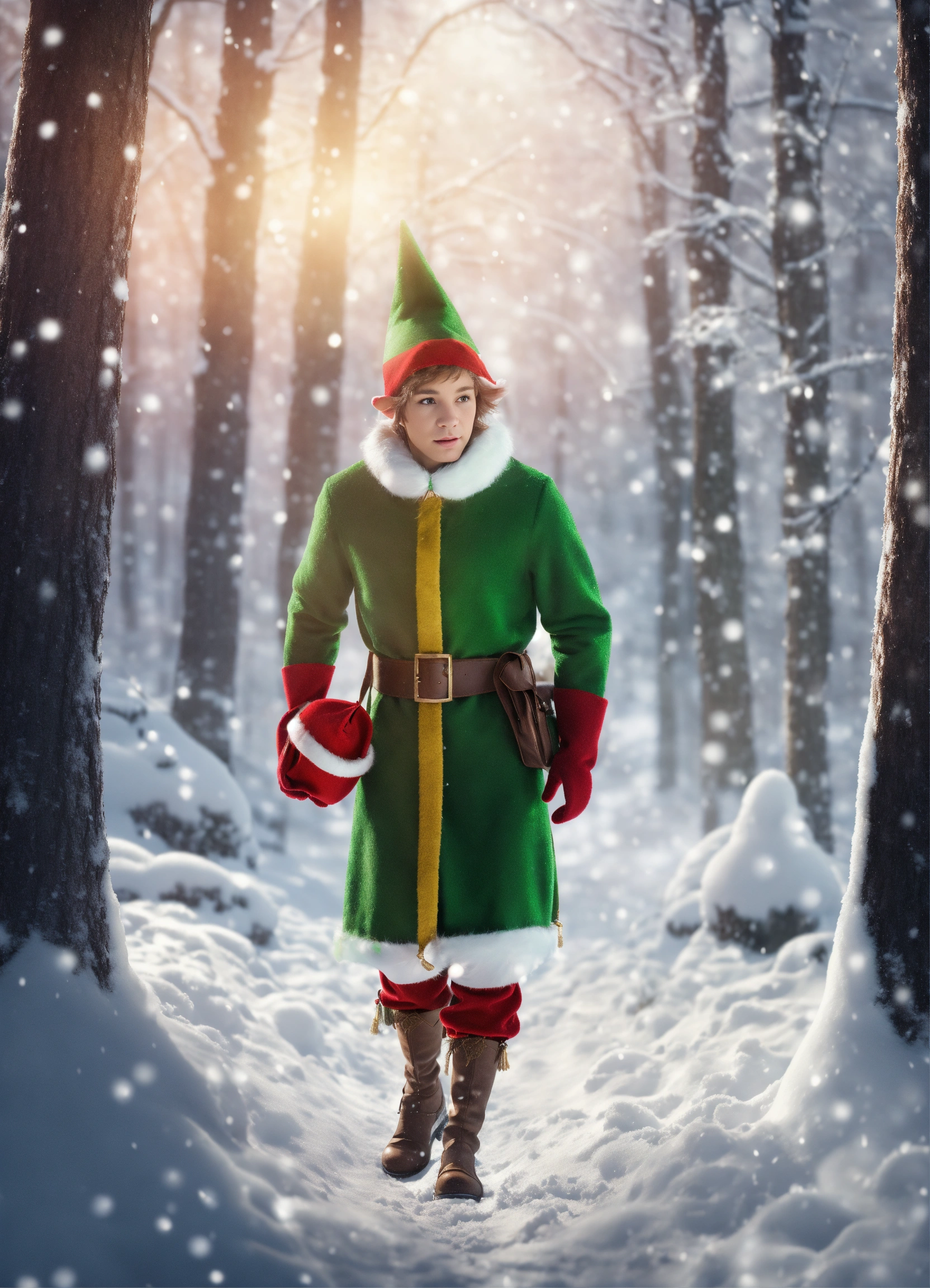 Lexica - Christmas elf in winter forest, lots of snow, wide ...