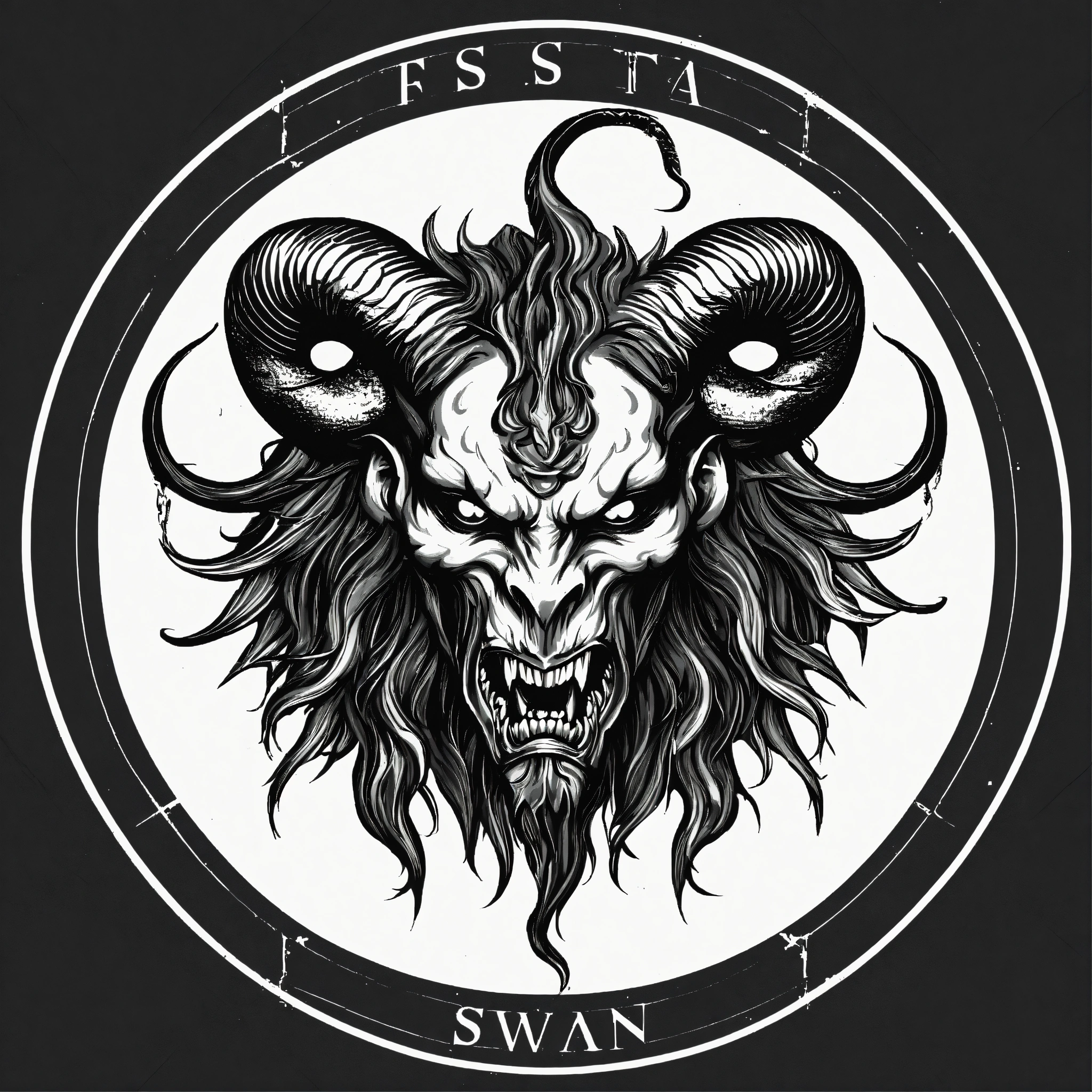 Lexica - Black and white satan logo, circular, realistic