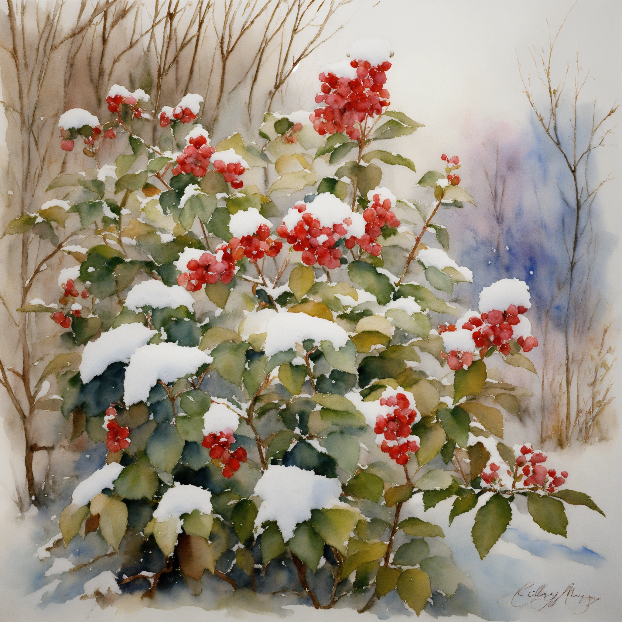 Lexica - White background, a bush covered with snow, realism, sharp ...