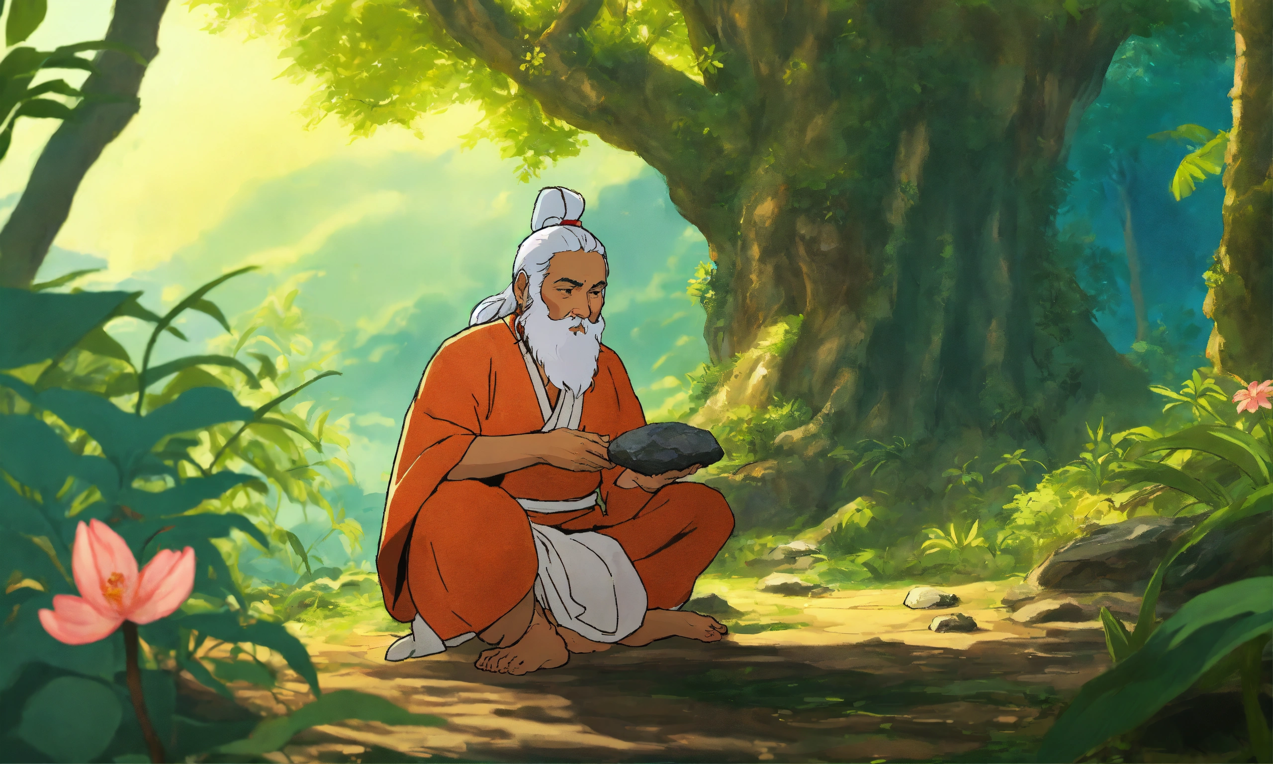 Lexica - Japanese Miyazaki Hayao style art of an Indian Indian zen ...