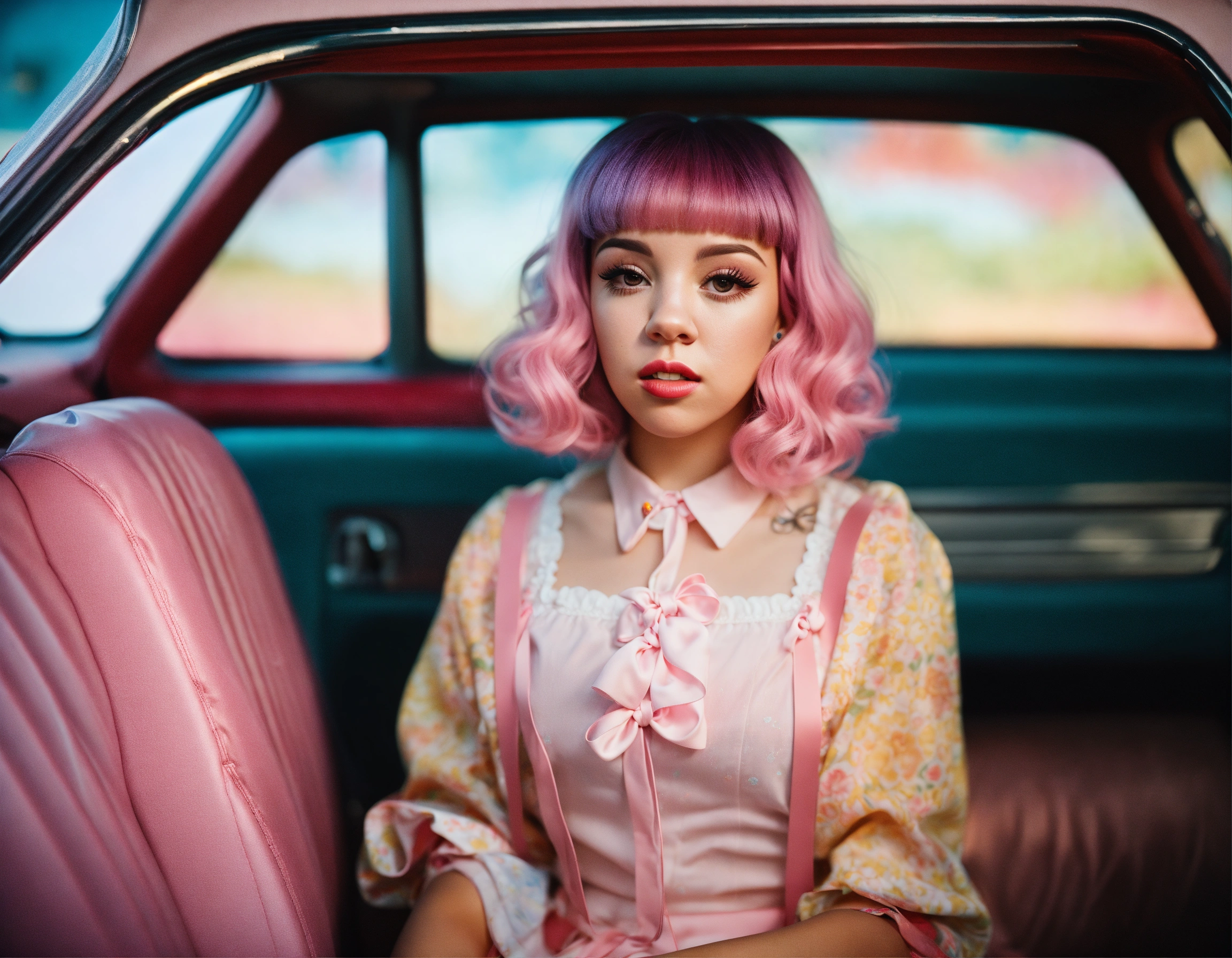 Lexica - Melanie Martinez, sitting in car, ultra realistic lighting