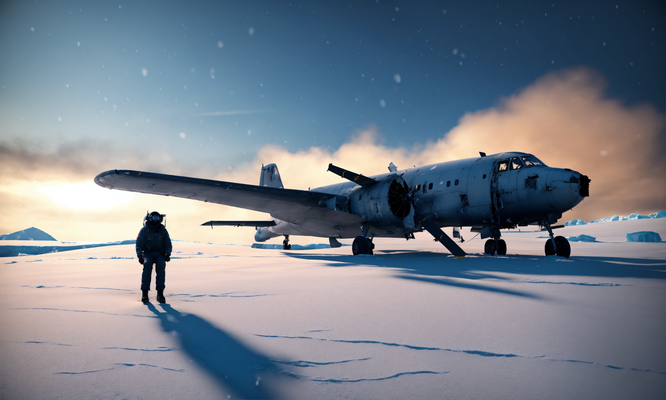 Lexica - Ghost-pilot sitting near crashed plane in Antarctica. Many ...