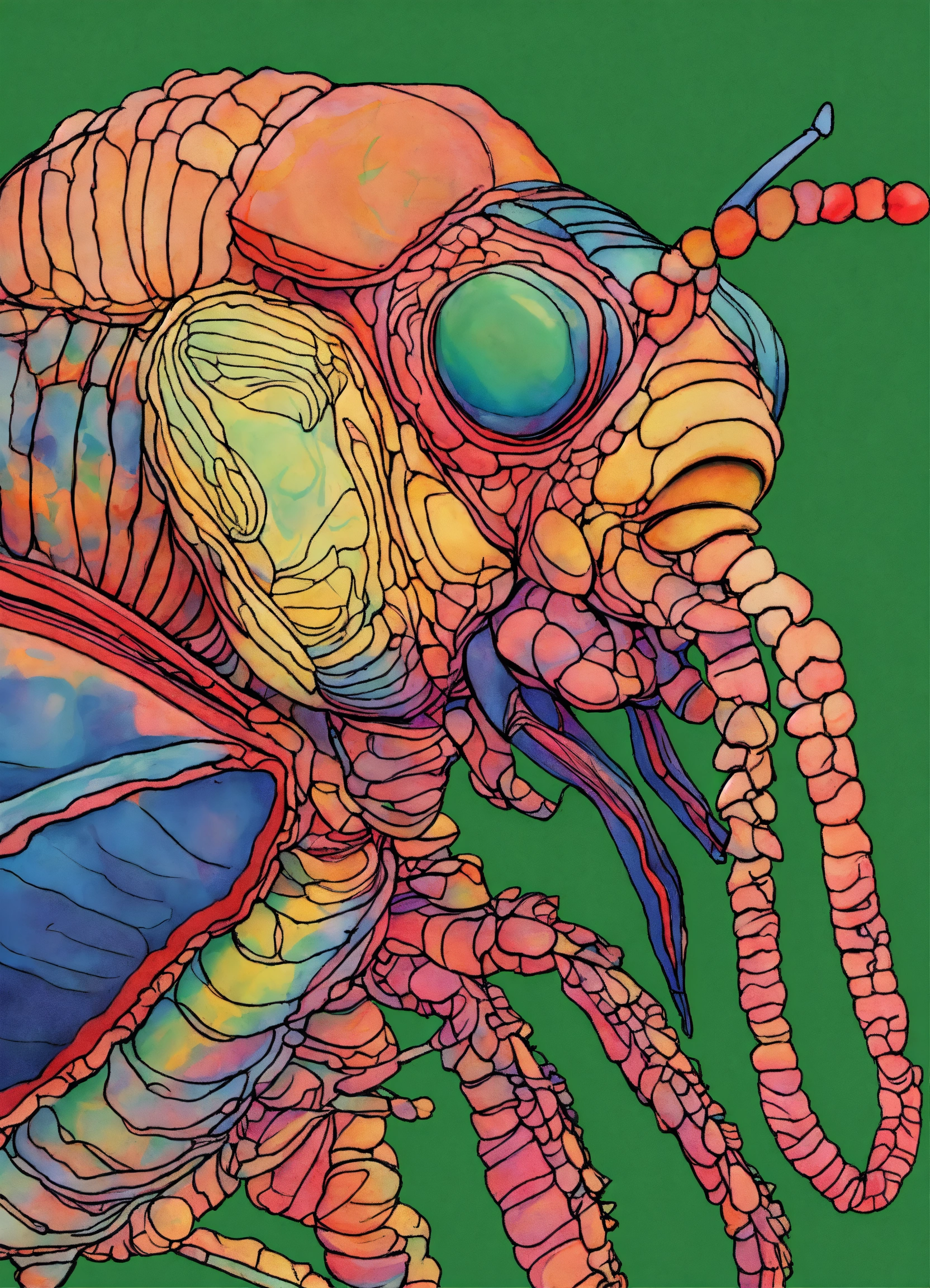 Lexica - Beautiful detailed mantis shrimp portrait, one line drawing ...