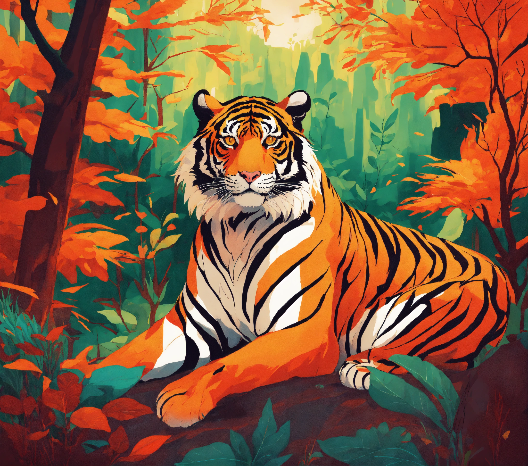Lexica - A stylized portrait-oriented depiction where a tiger serves as ...