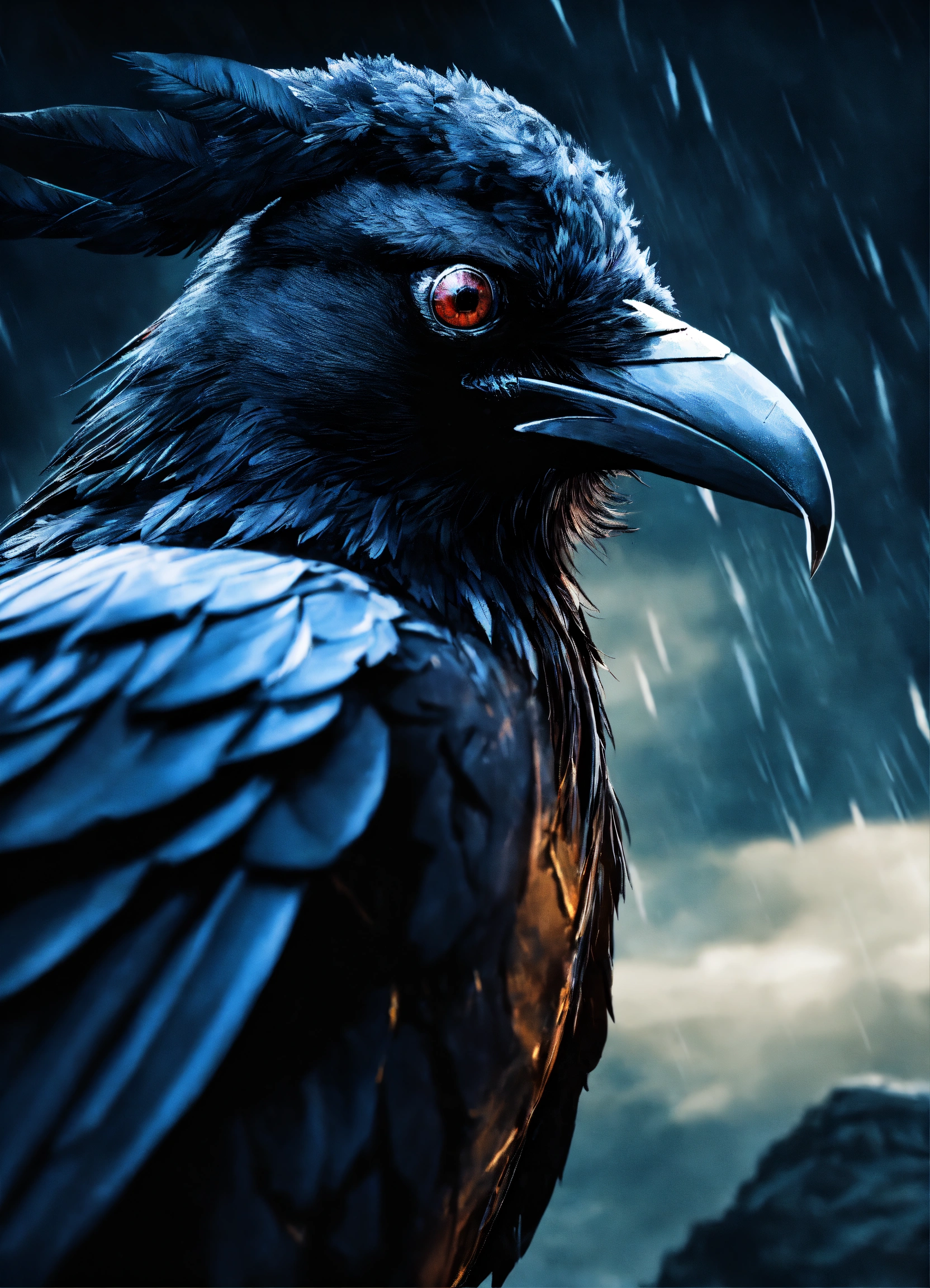 Lexica - Odin, one blind eye, raven , black bird background, dramatic ...