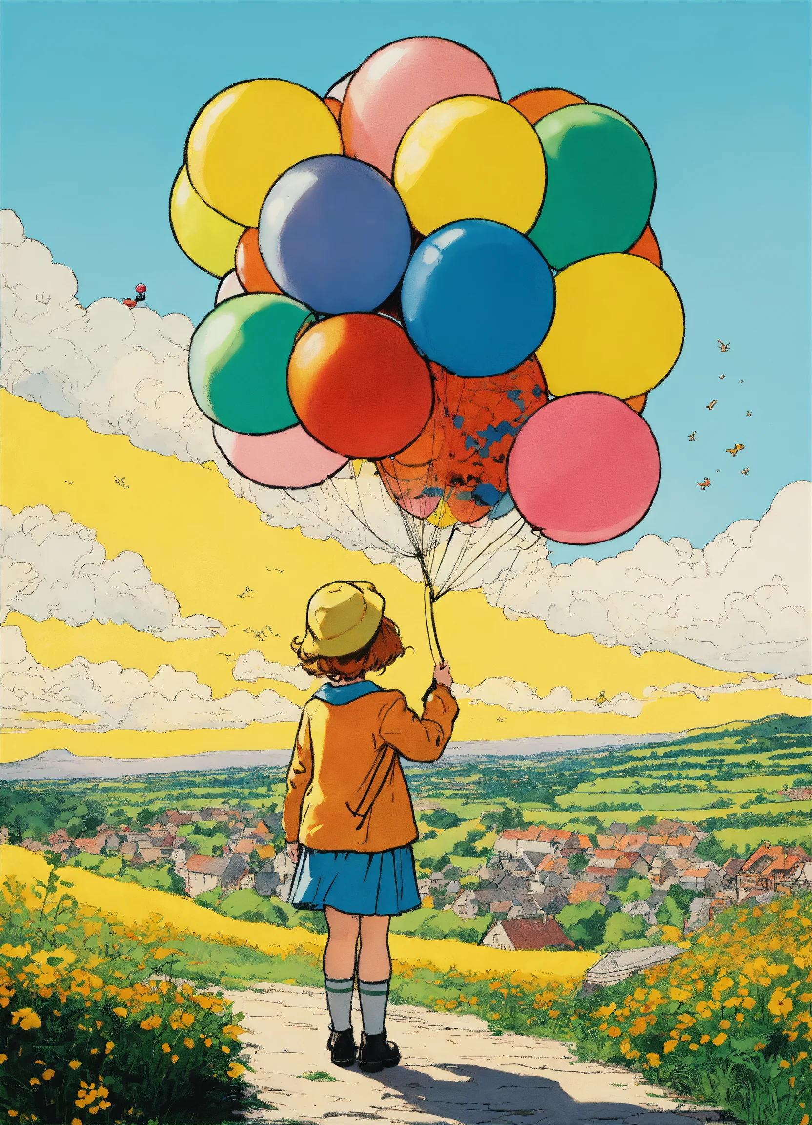 Lexica - Detailed, vibrant illustration of a girl holding a balloon, by ...