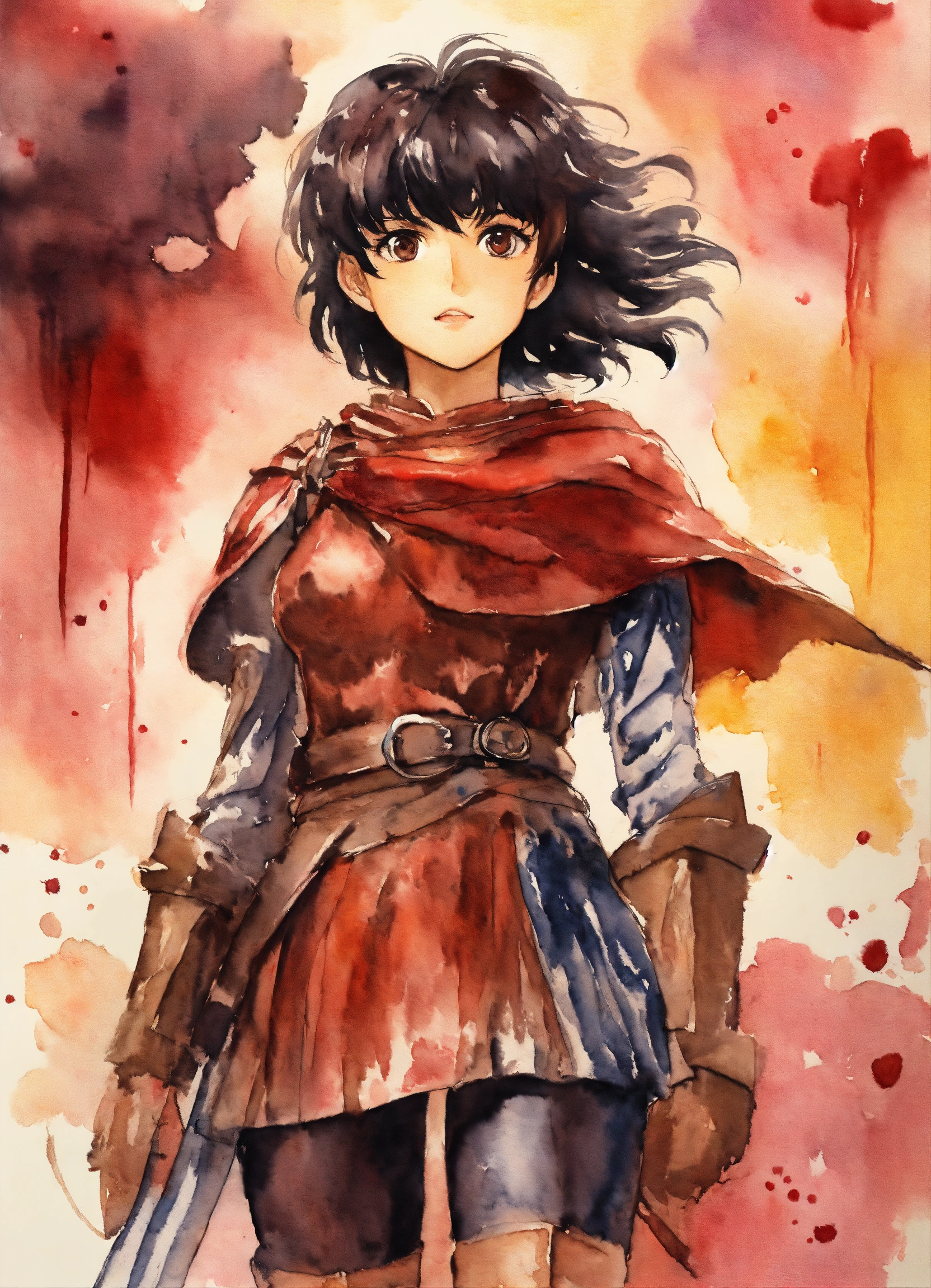 Lexica - Full body Watercolor art of Casca from Berserk, brown skin ...