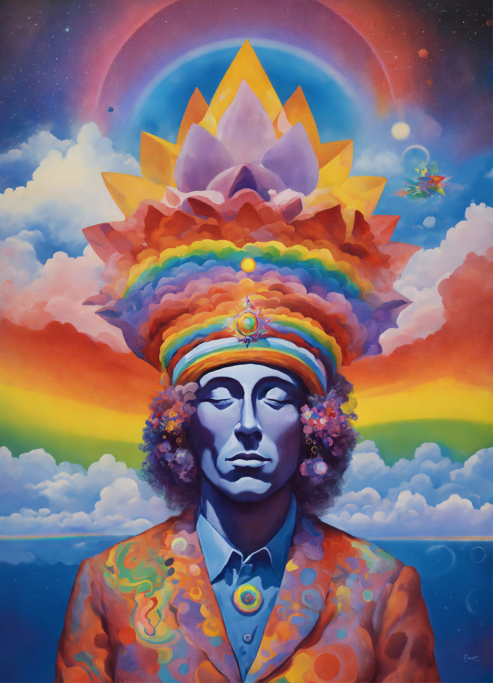 Lexica - Abstract hippy smoking dmt, with universe coming out of his ...