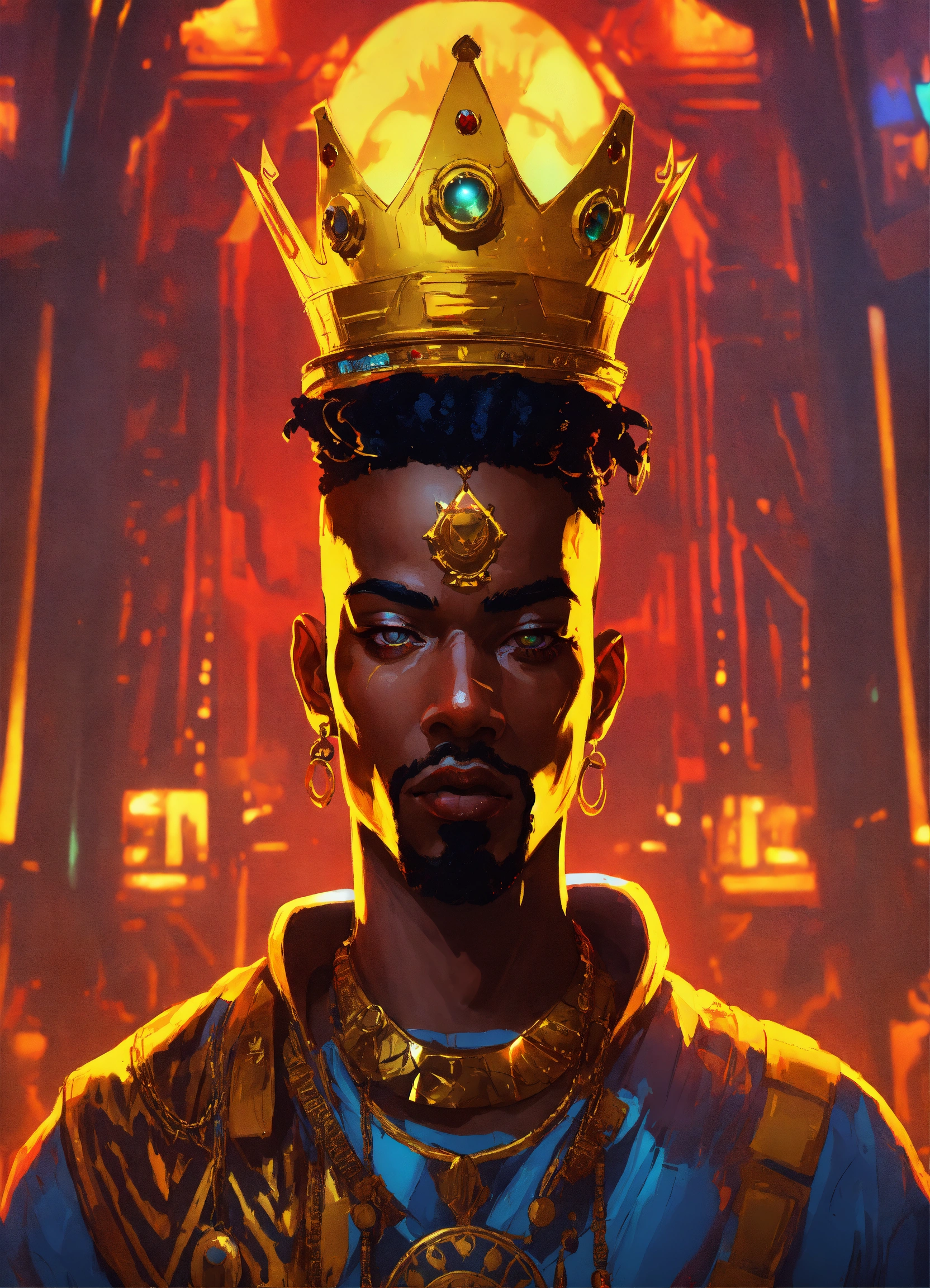 Lexica - A dark and ominous of Mansa musa moor with glowing eyes and a ...