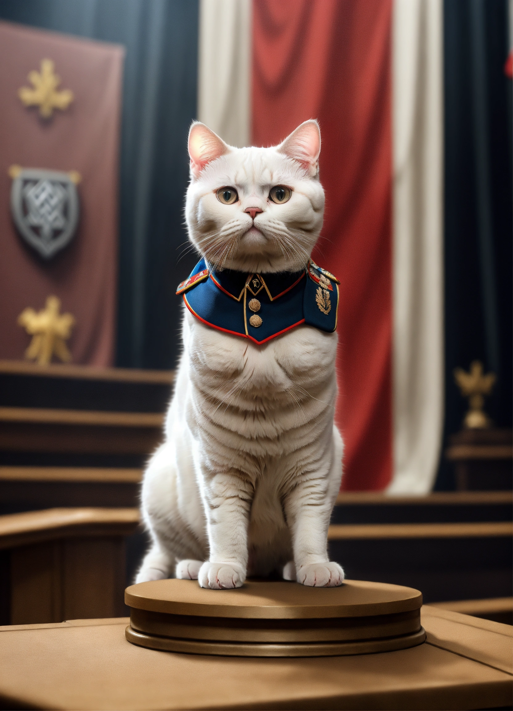 Lexica - A white british shorthair cat wearing giving a fascist WWII ...