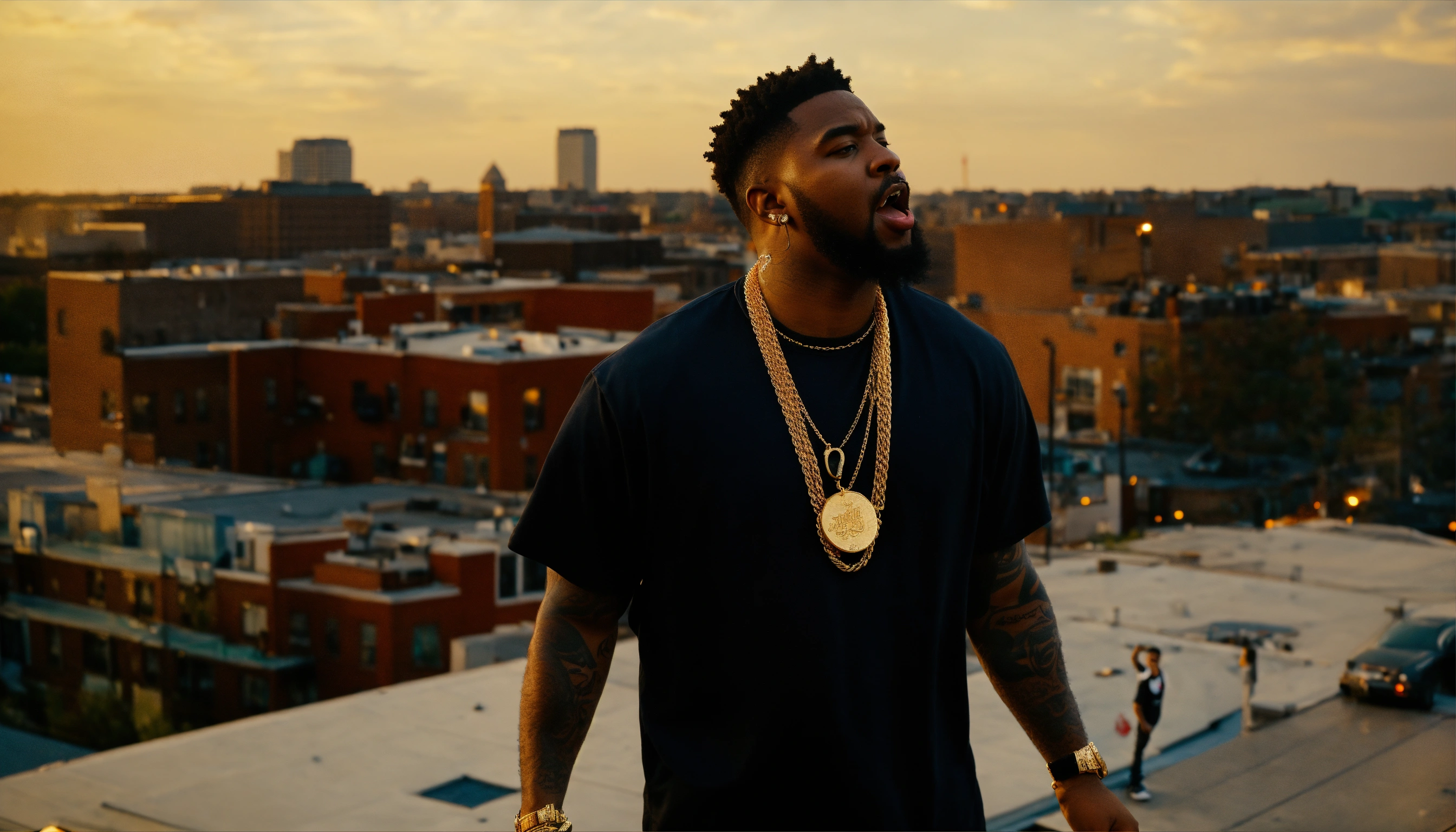 Lexica - Sky view Full body shot black battle rapper "Aye Verb ...