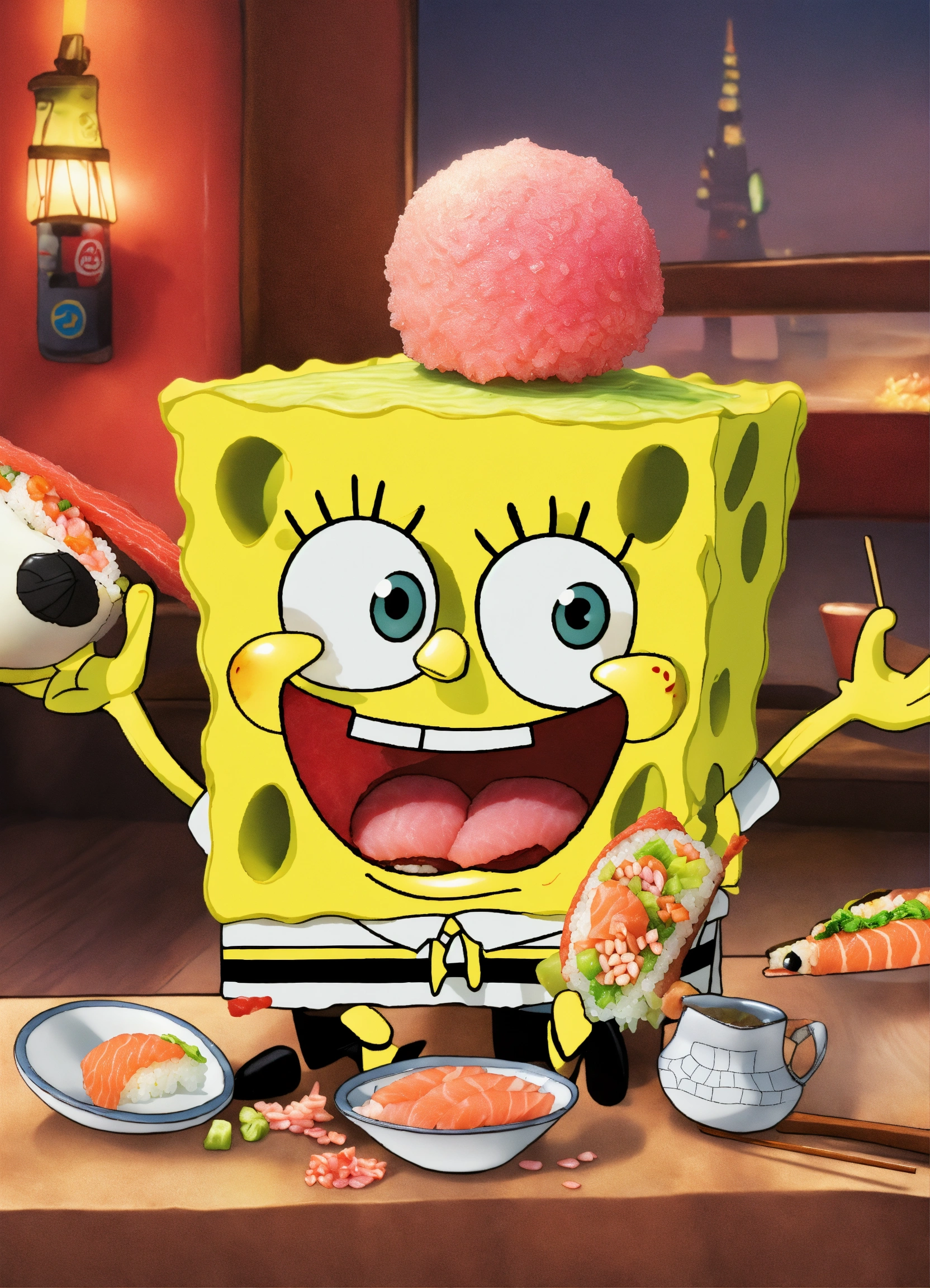 Lexica - SpongeBob eating sushi