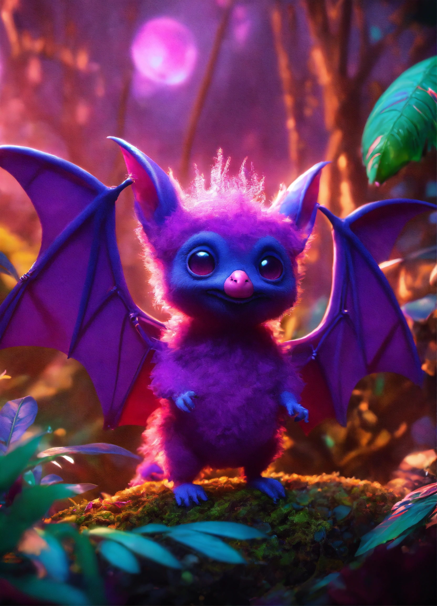 Lexica - Cute fuzzy pink and purple alien fruitbat character with bug ...
