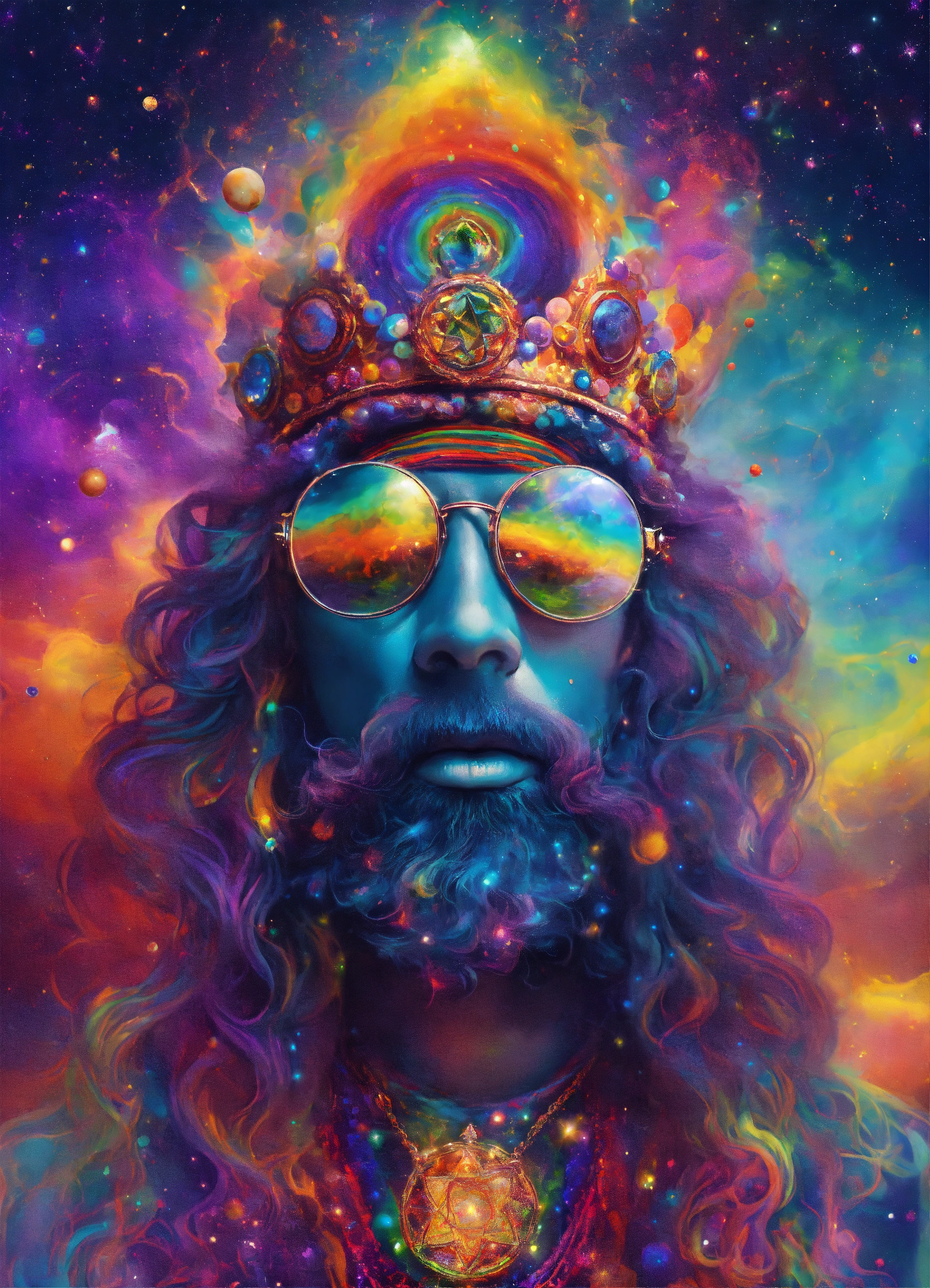 Lexica - Abstract hippy smoking dmt, with universe coming out of his ...