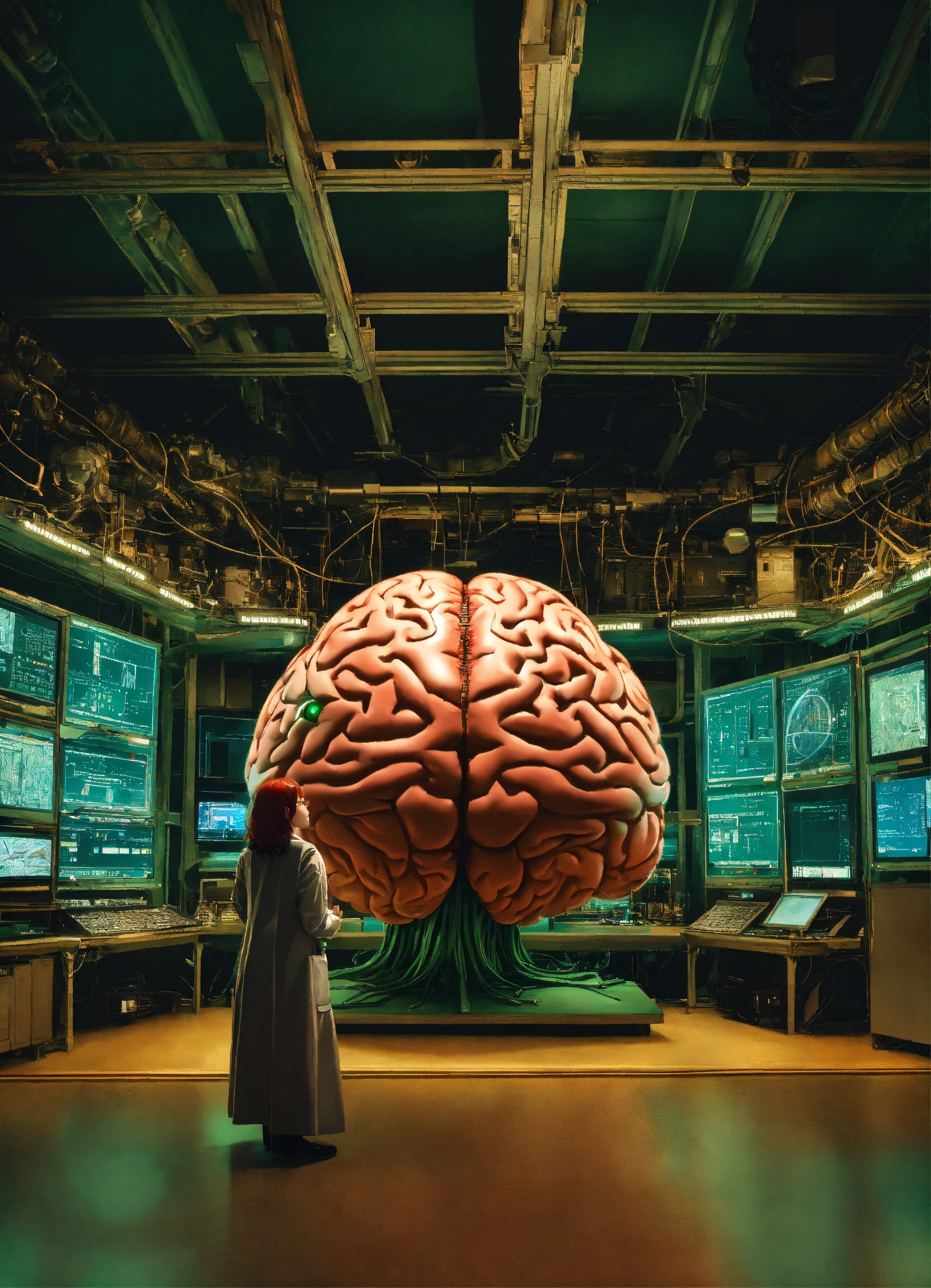 Lexica - In the center of the room, a colossal human brain is ...