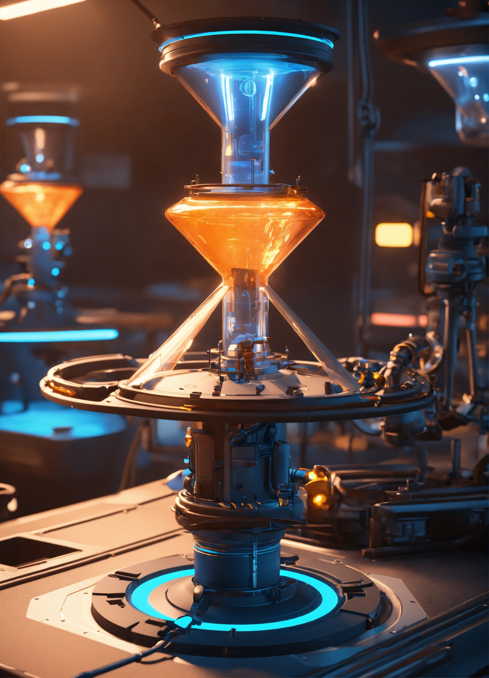 Lexica - Mechanic futuristic funnel with 4 separated nodes, cute, 8k ...