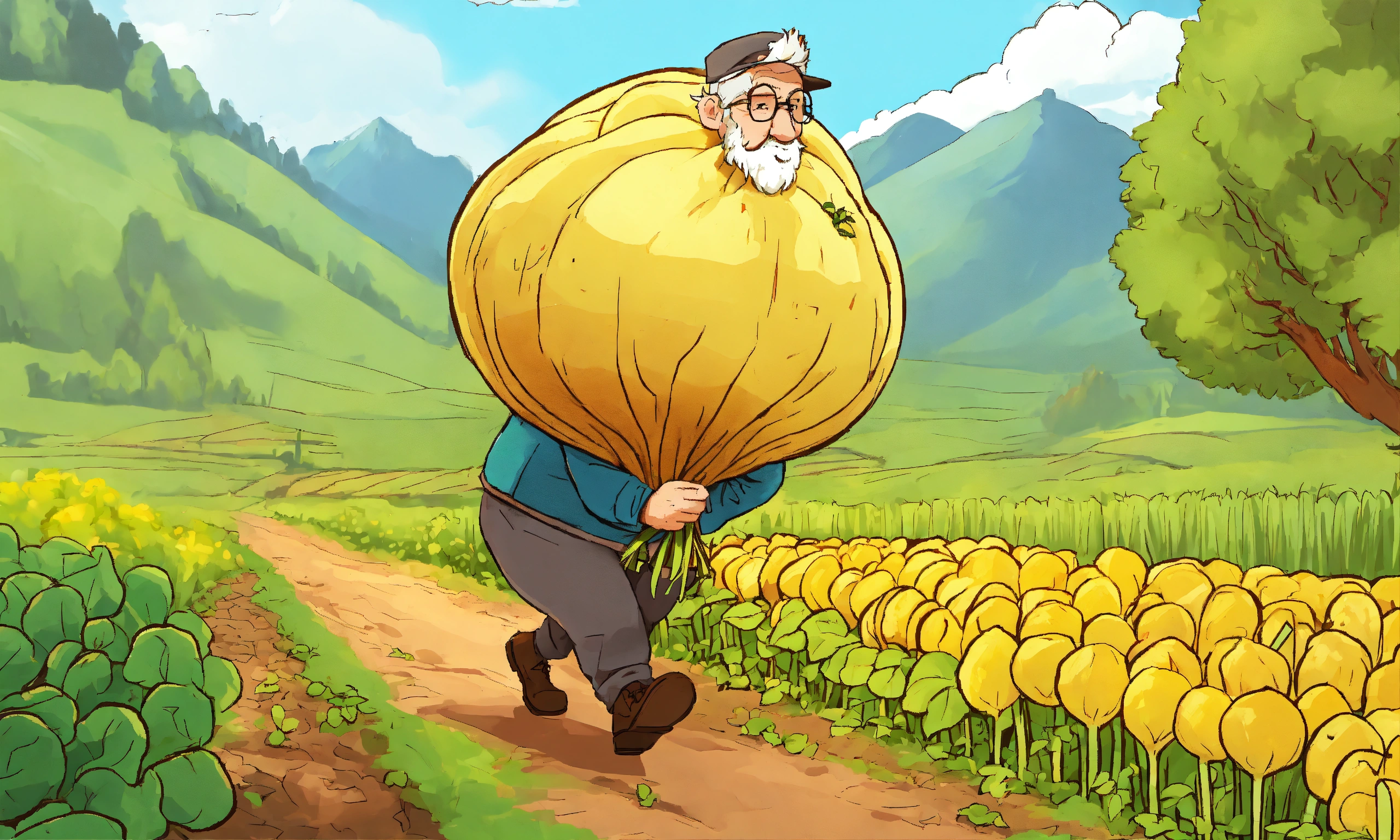 Lexica - Cartoon style huge yellow turnip in the field. Cute red-hair ...